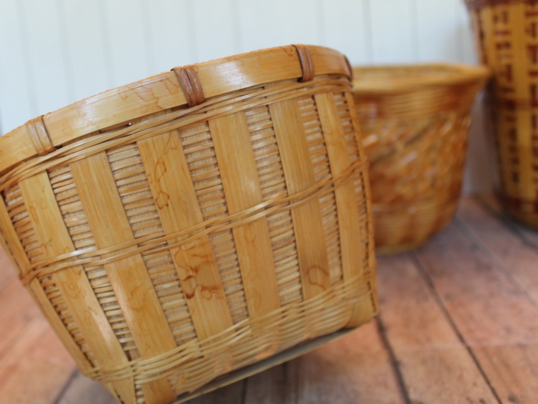 Vintage Woven Wicker Planter Basket Set of 3 Baskets Round Flower Pot ...