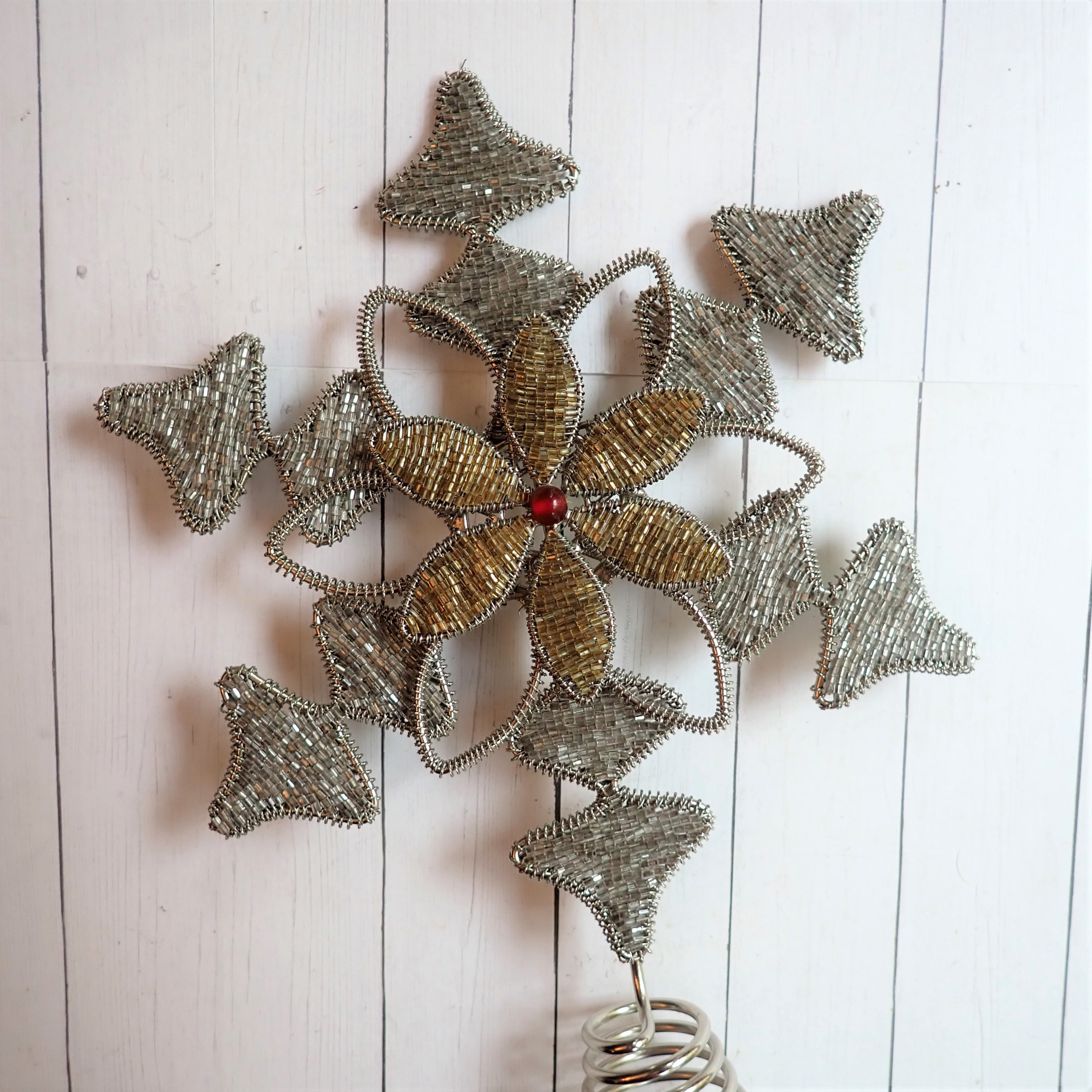 Vintage Beaded Star Christmas Tree Topper Silver and and Gold Star ...