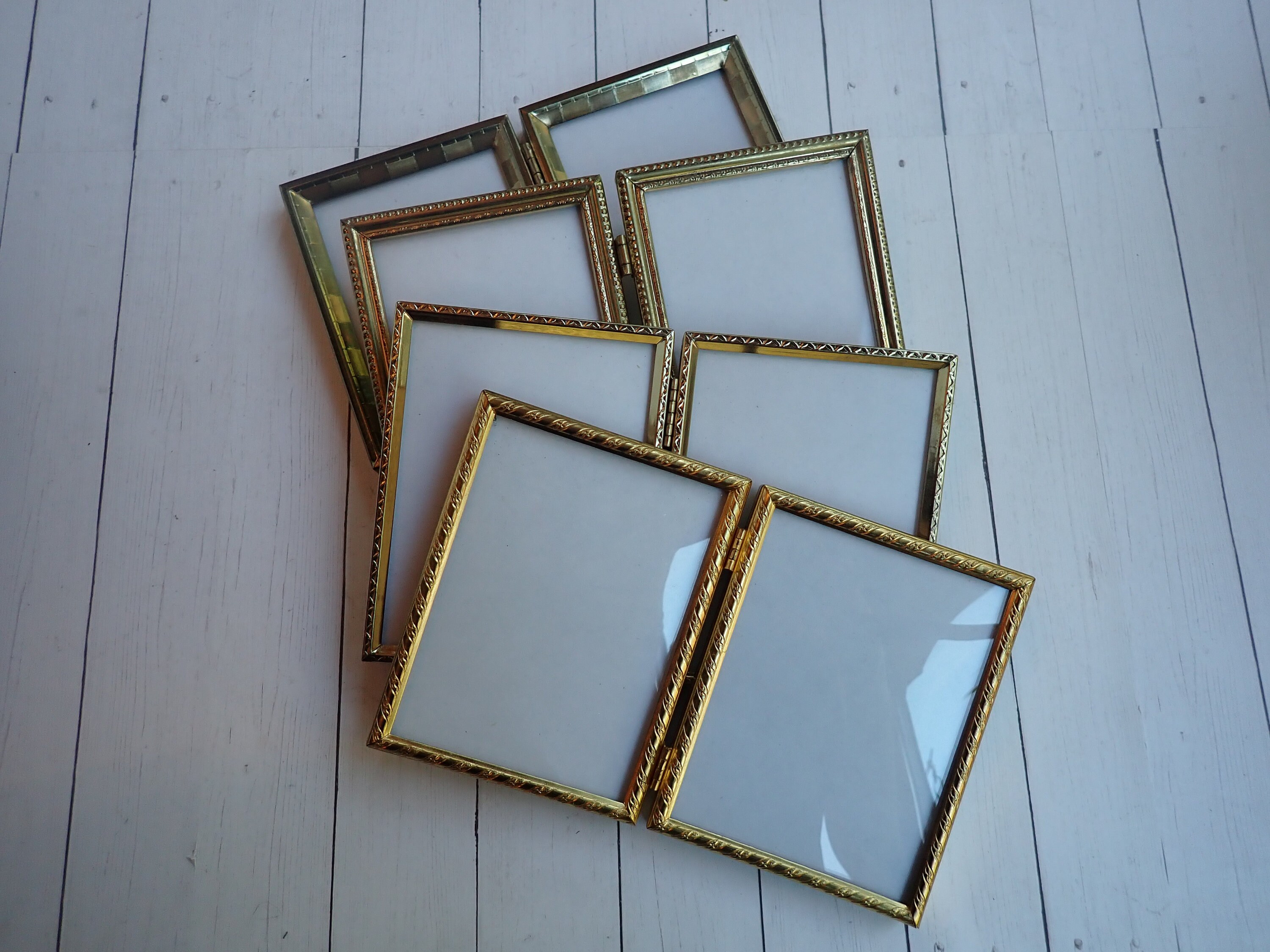 Vintage 3x4 Double Hinged Metal Gold Brass Photo Picture Frame Set of 4 ...