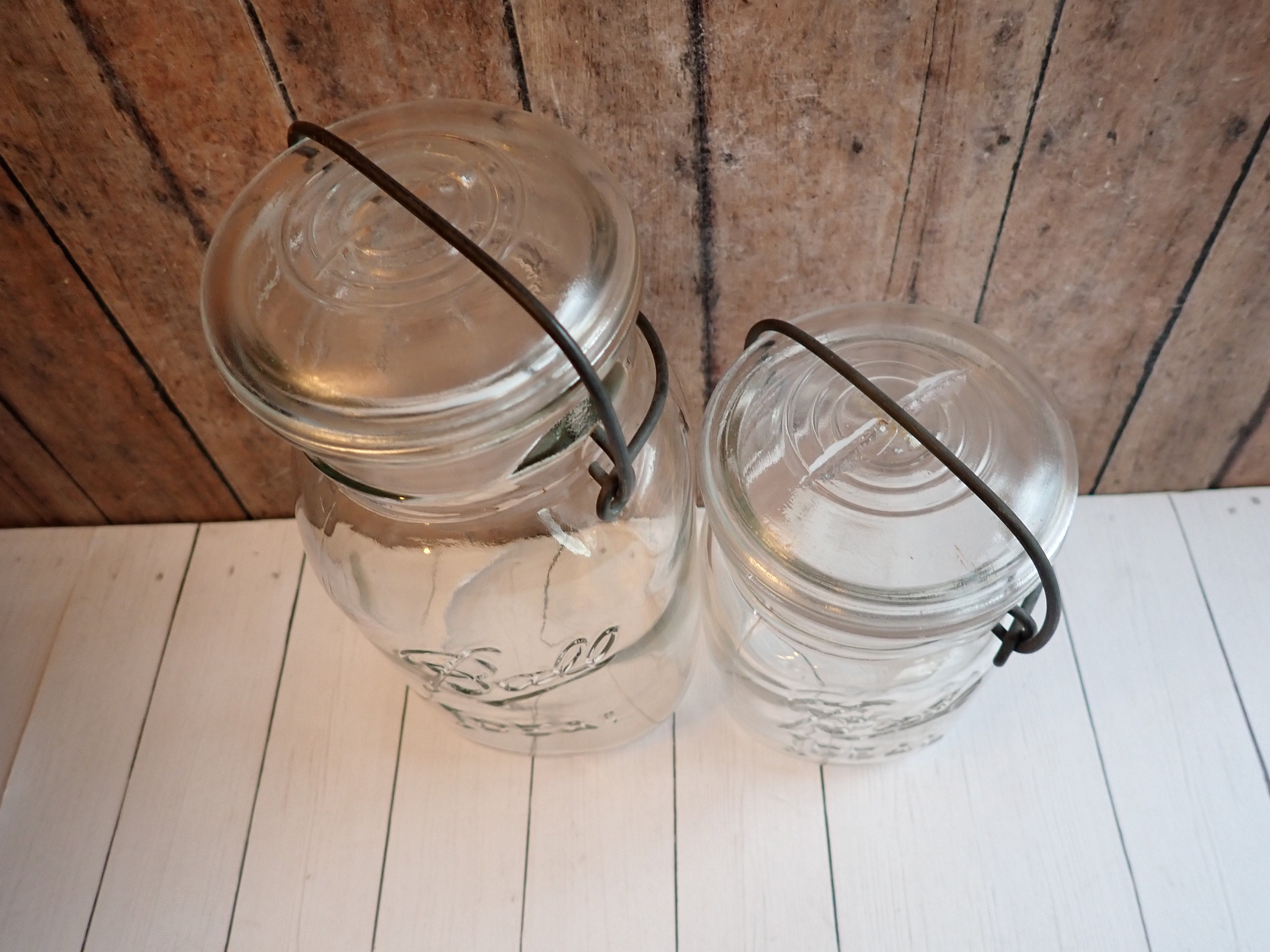Vintage Clear Glass Ball Ideal Jar with Lid and Bail Set of 2 Quart and ...