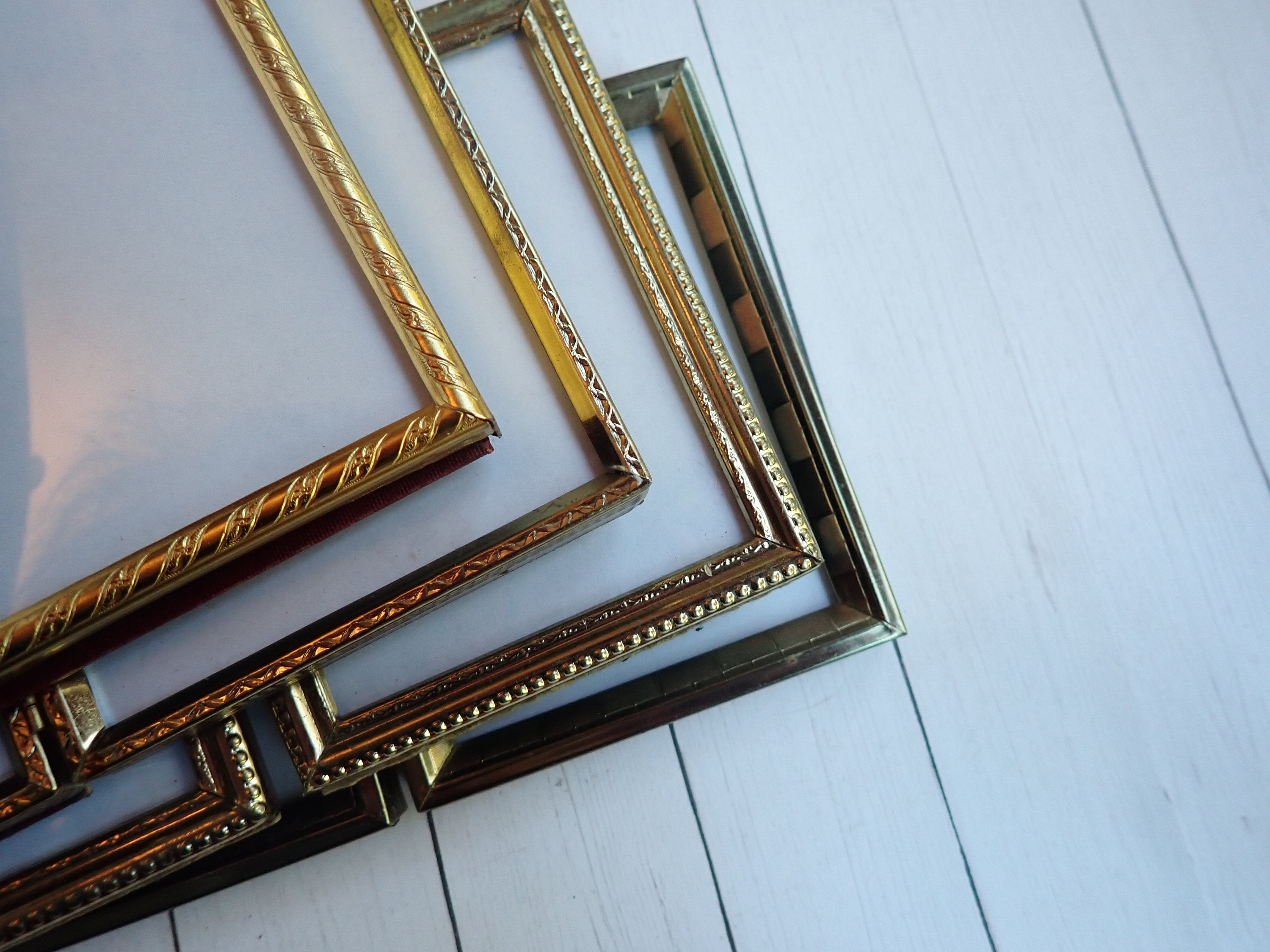 Vintage 3x4 Double Hinged Metal Gold Brass Photo Picture Frame Set of 4 ...
