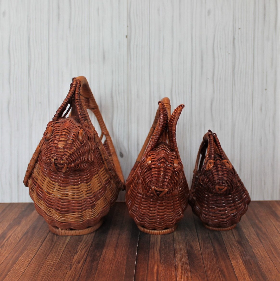 Vintage Woven Wicker Bunny Rabbit Baskets of 3 Graduated Sizes Small ...