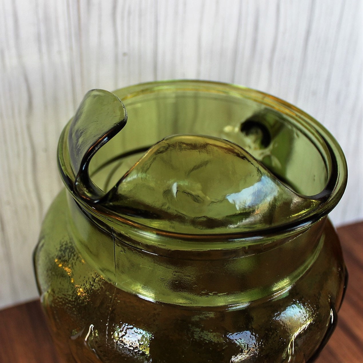 Vintage Anchor Hocking MADRID GREEN Pitcher Quilted Leaf Design Modern ...