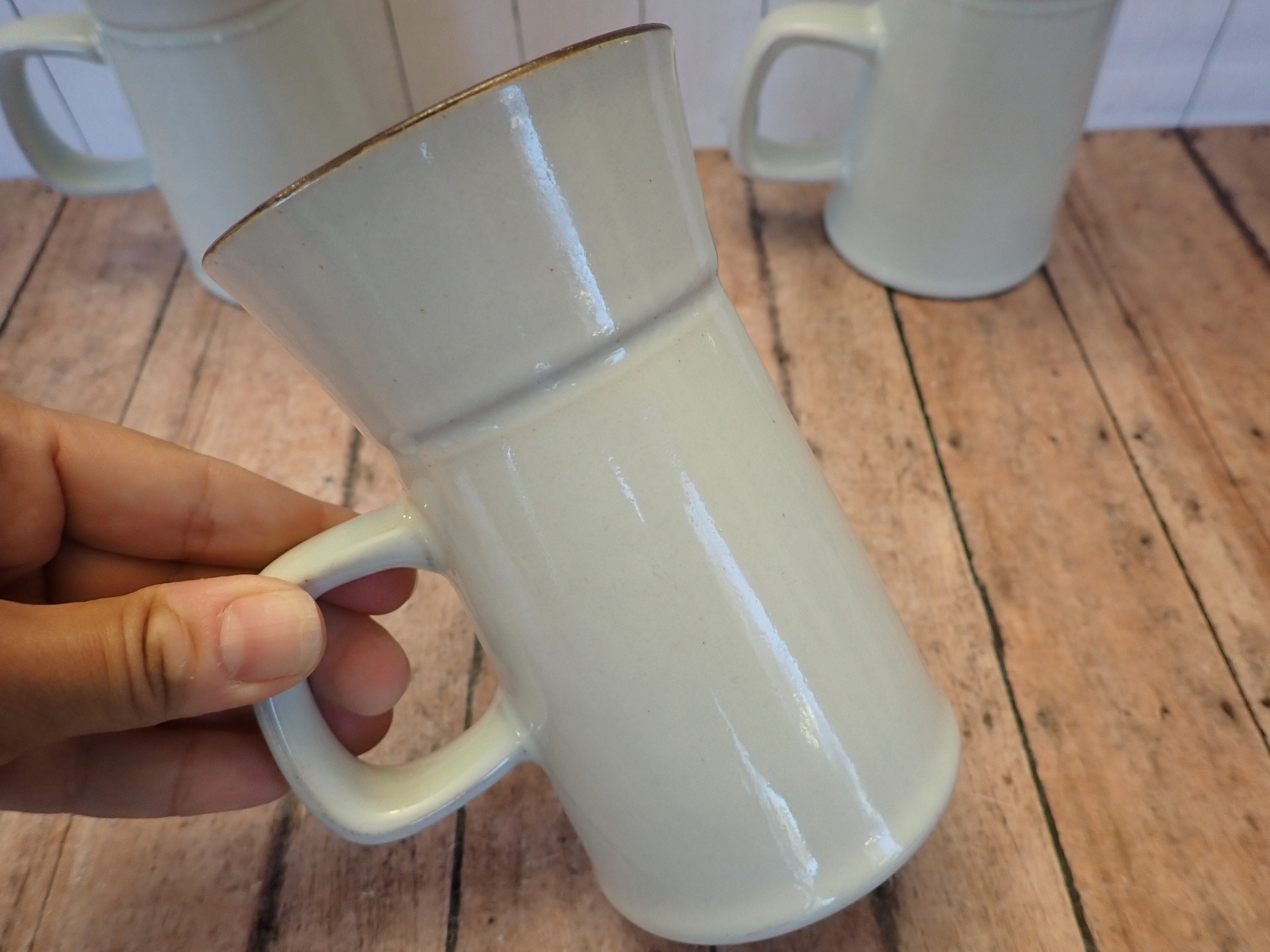 Vintage Denby SUMMIT Celadon Stoneware Grandmug Set of 3 Mugs Off White ...