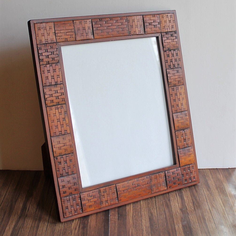 Vintage RARE WOODS 8X10 Picture Photo Frame Brown Woven Wood Design ...