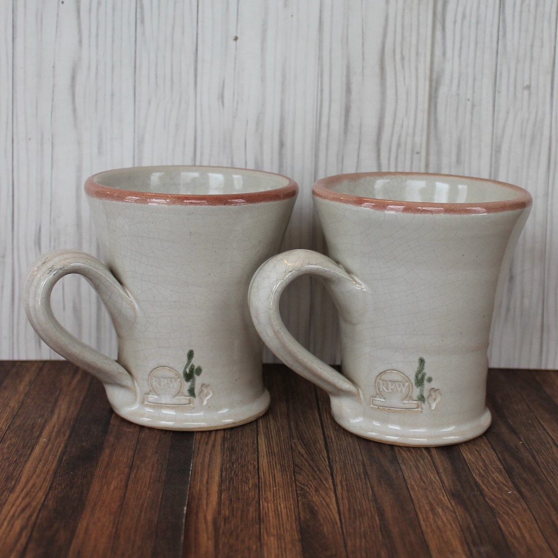 Vintage Rowe Pottery Ceramic Mug Set of 2 Matching White with Pink ...
