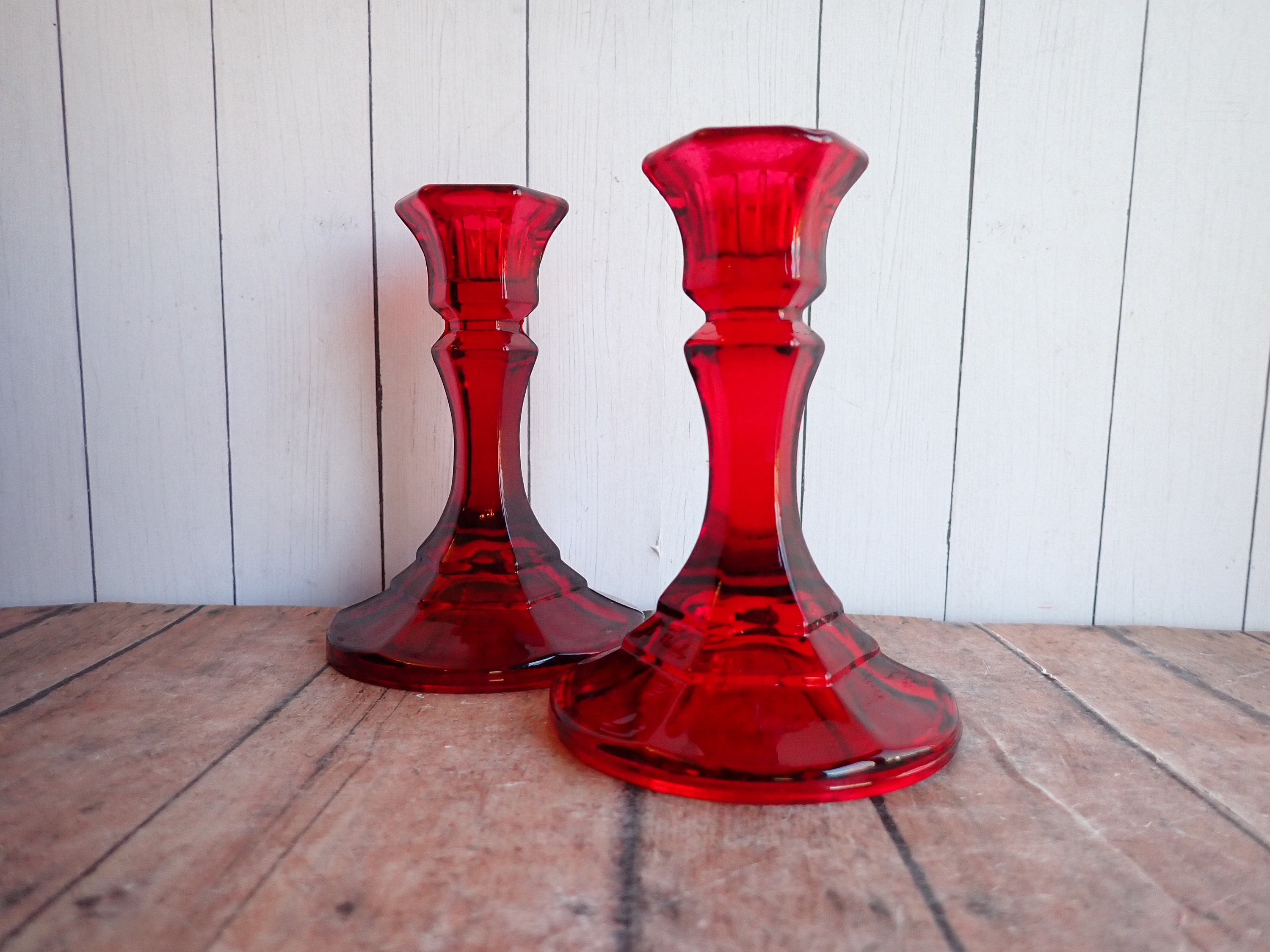 Vintage Indiana Glass 4.5 Tall Red Candlestick Holders Pair Set of 2 ...