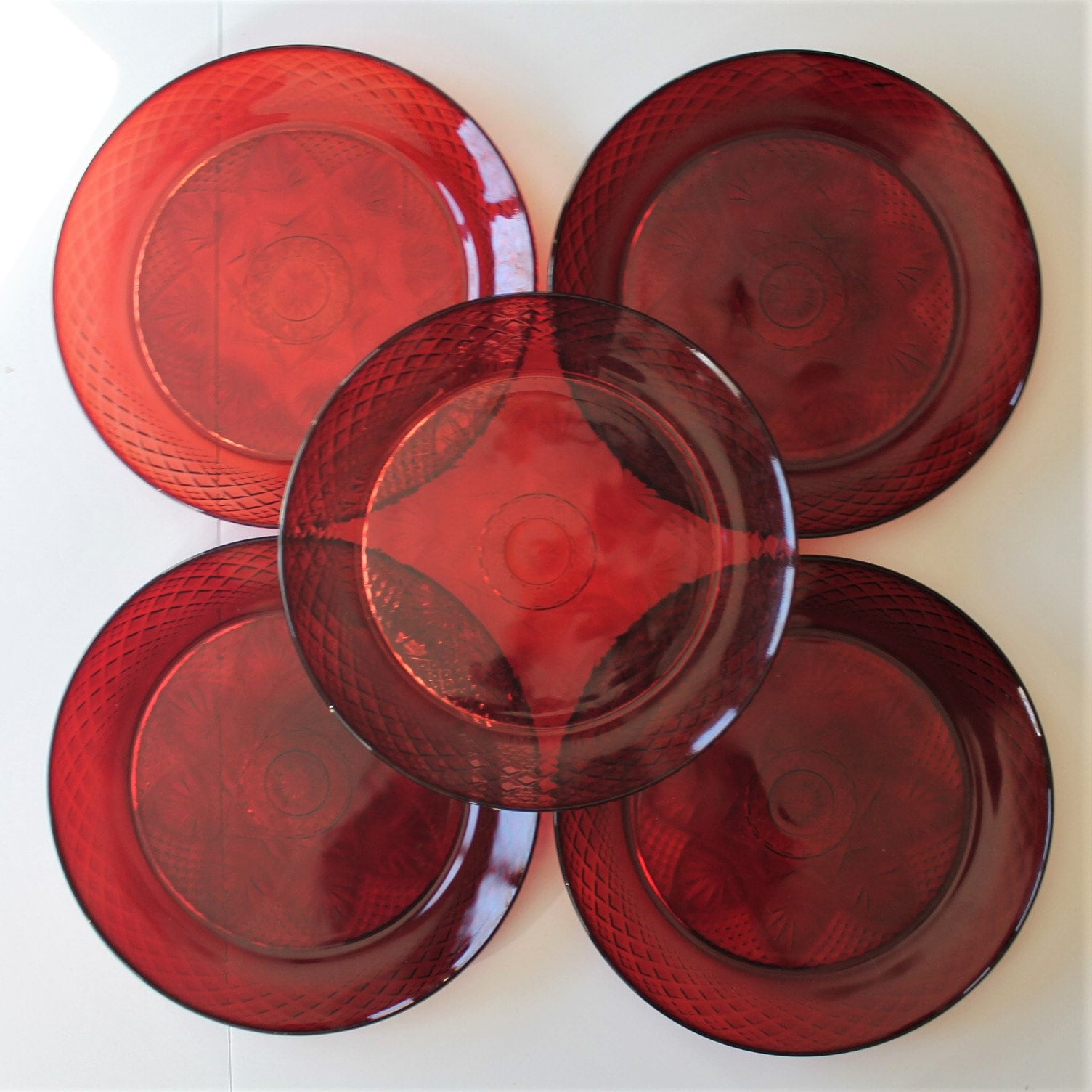 Vintage Cristal D'Arques-Durand Antique Ruby Red Dinner Plate Set of 5 ...