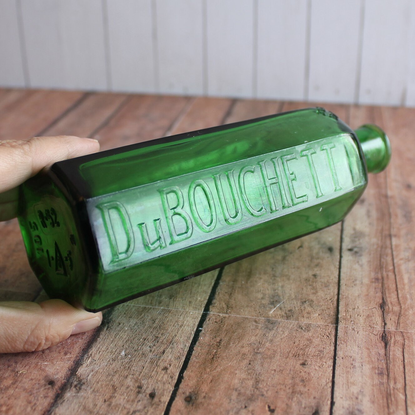 Vintage DuBouchett Green Glass Kummel Liqueur Bottle