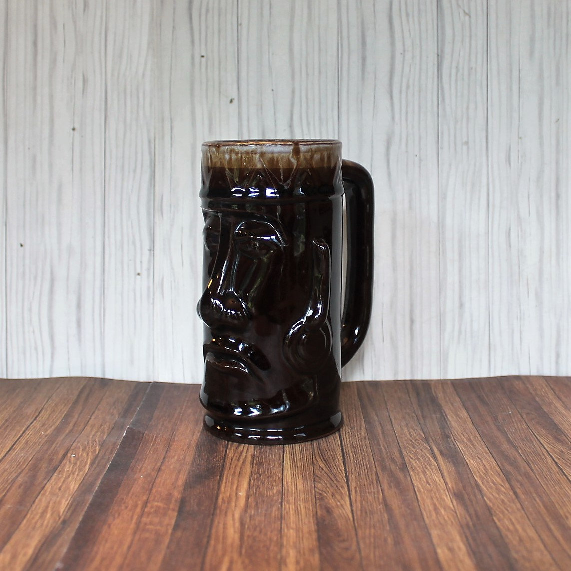 Vintage Brown Ceramic Tiki Mug with Handle Brown Drip Style Tiki Bar ...