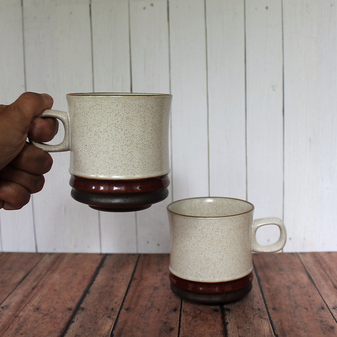 Vintage Denby Langley POTTERS WHEEL Rust Red Mug Set of 2 Mugs White ...