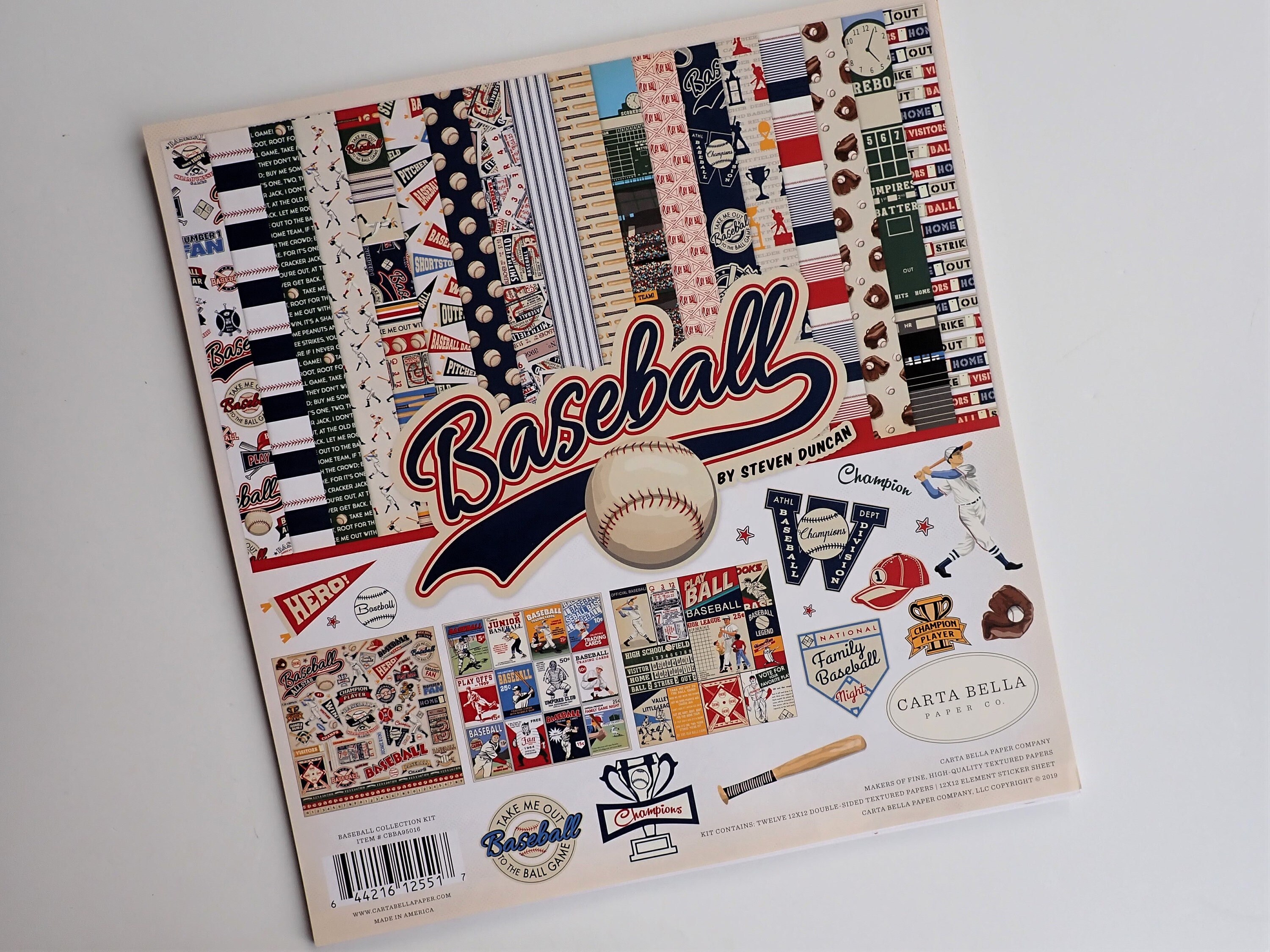 Carta Bella Paper Baseball Scrapbook Kit 12x12 Paper 12 Sheets and ...