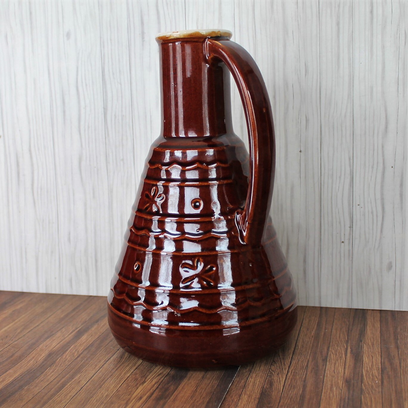 Vintage Marcrest DAISY DOT Carafe Pitcher Brown Stoneware Pottery with ...