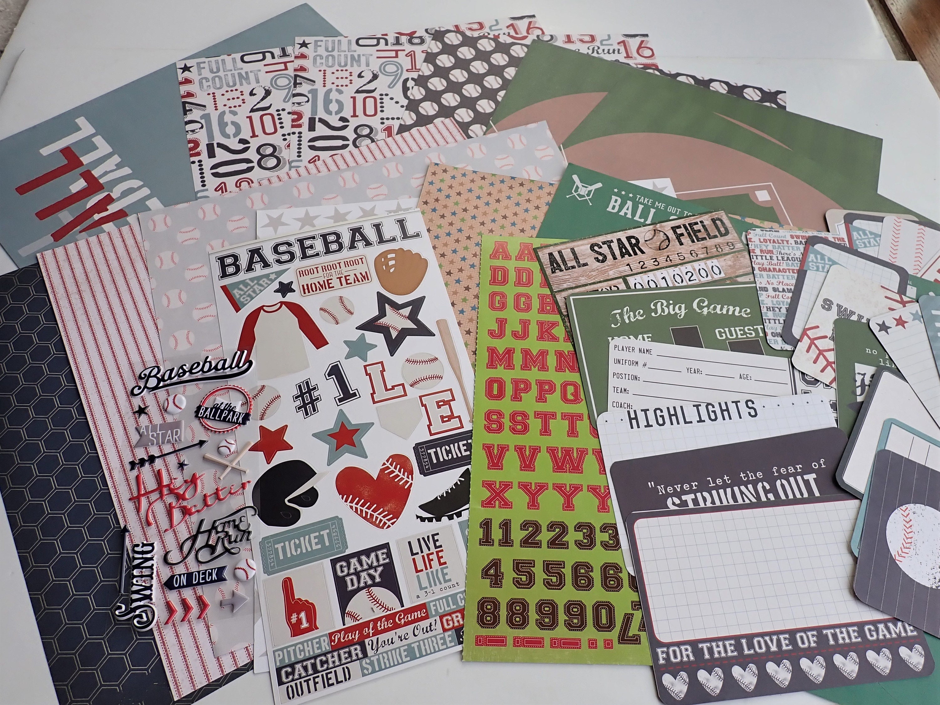 Baseball Themed Scrapbook Kit 12x12 Paper 12 Sheets Plus Sticker ...