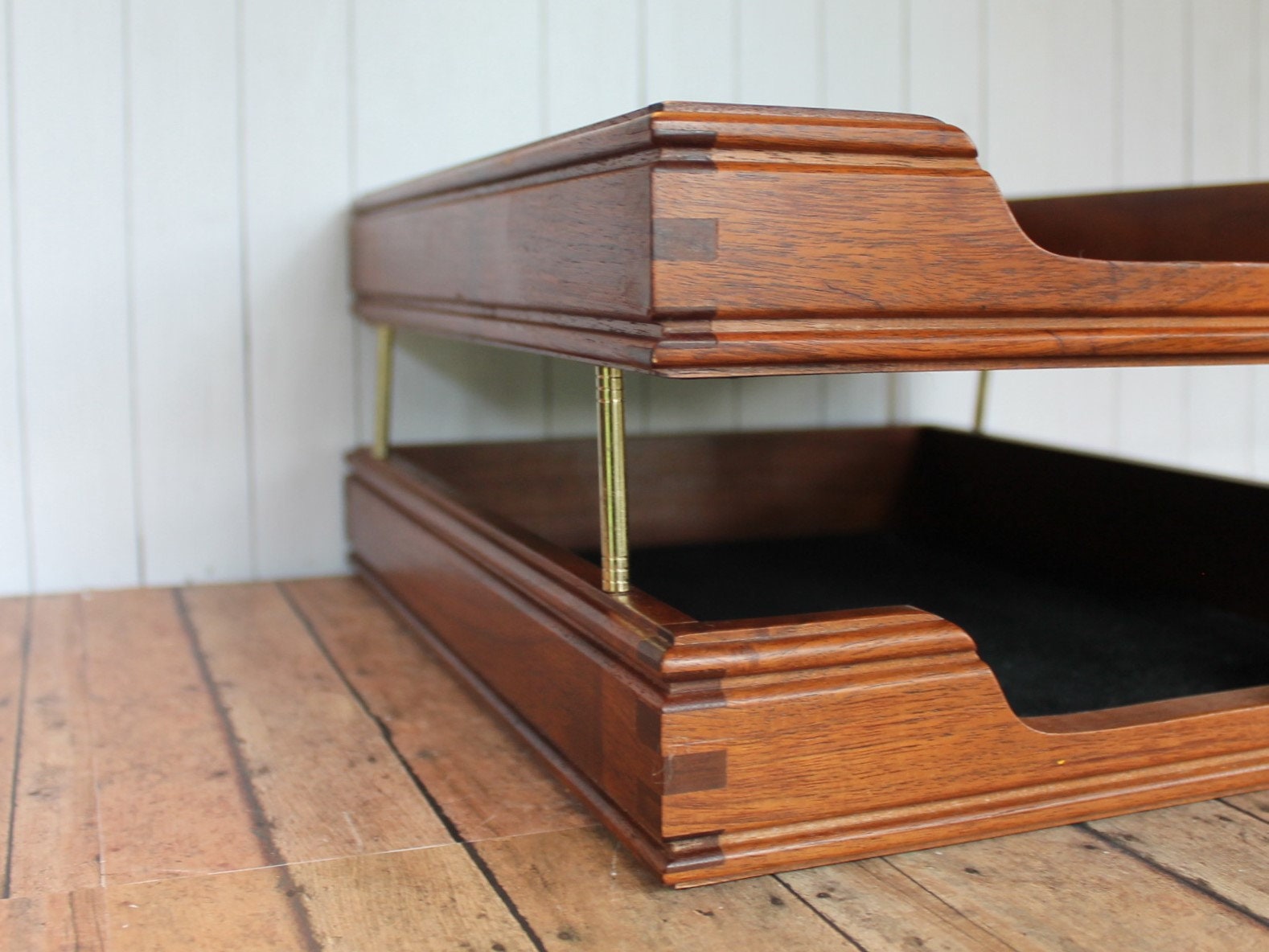 Vintage Wooden 2-Tier Paper Tray Desk Office Storage Newell Office ...