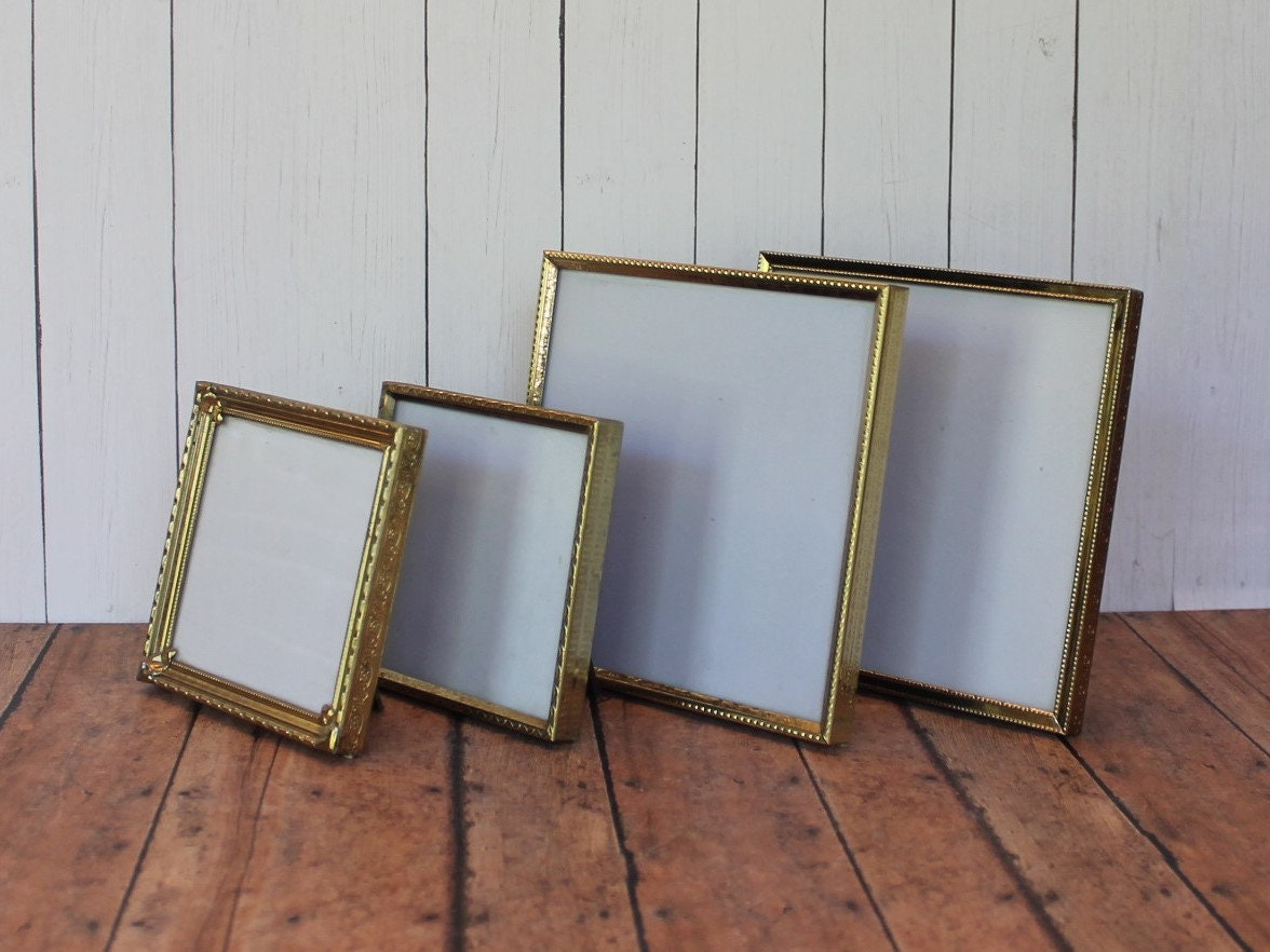 Vintage 3x3 and 5x5 Metal Gold Brass Colored Square Photo Picture Frame ...