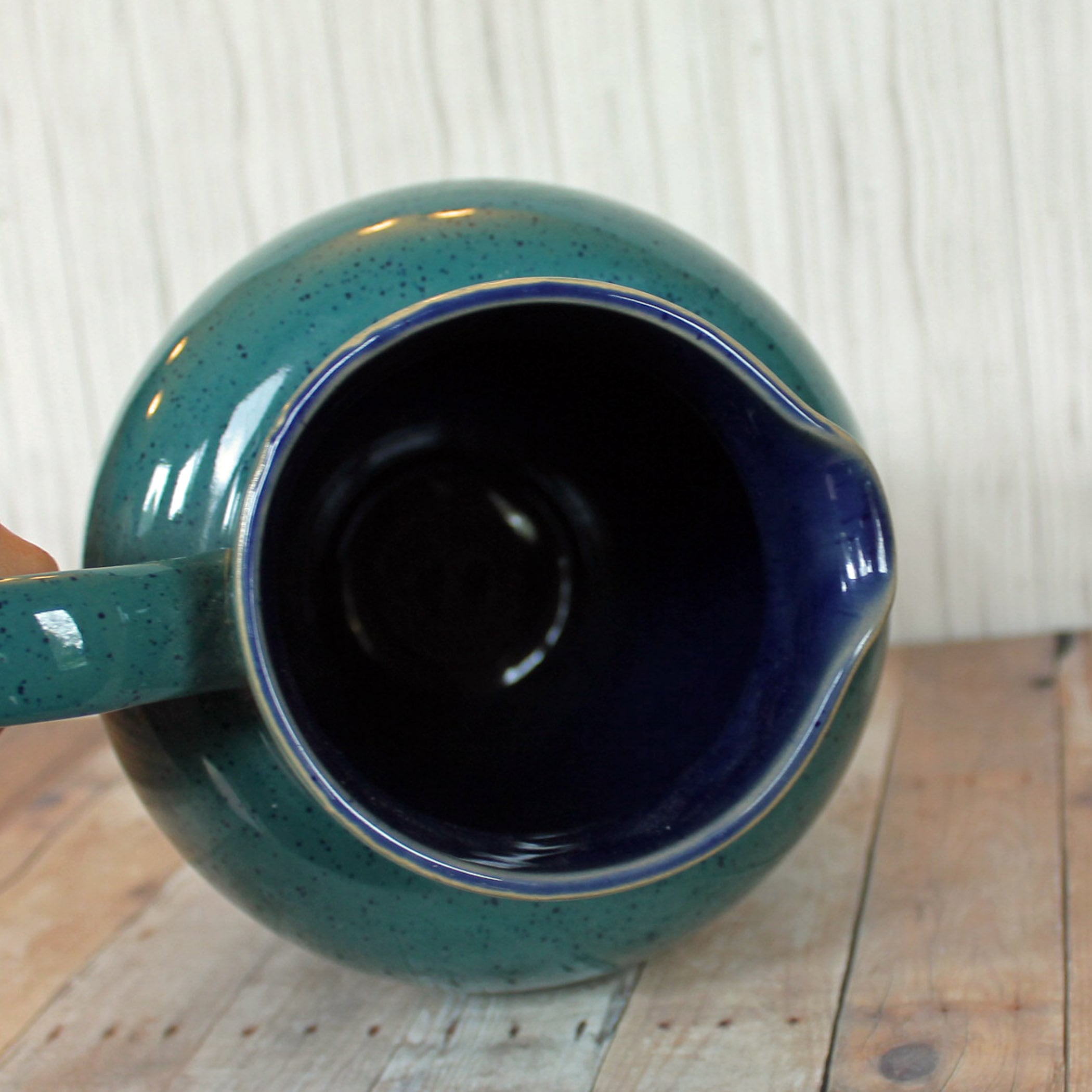 Vintage Denby HARLEQUIN 48 oz. Pitcher Green Blue Ceramic England 1990s