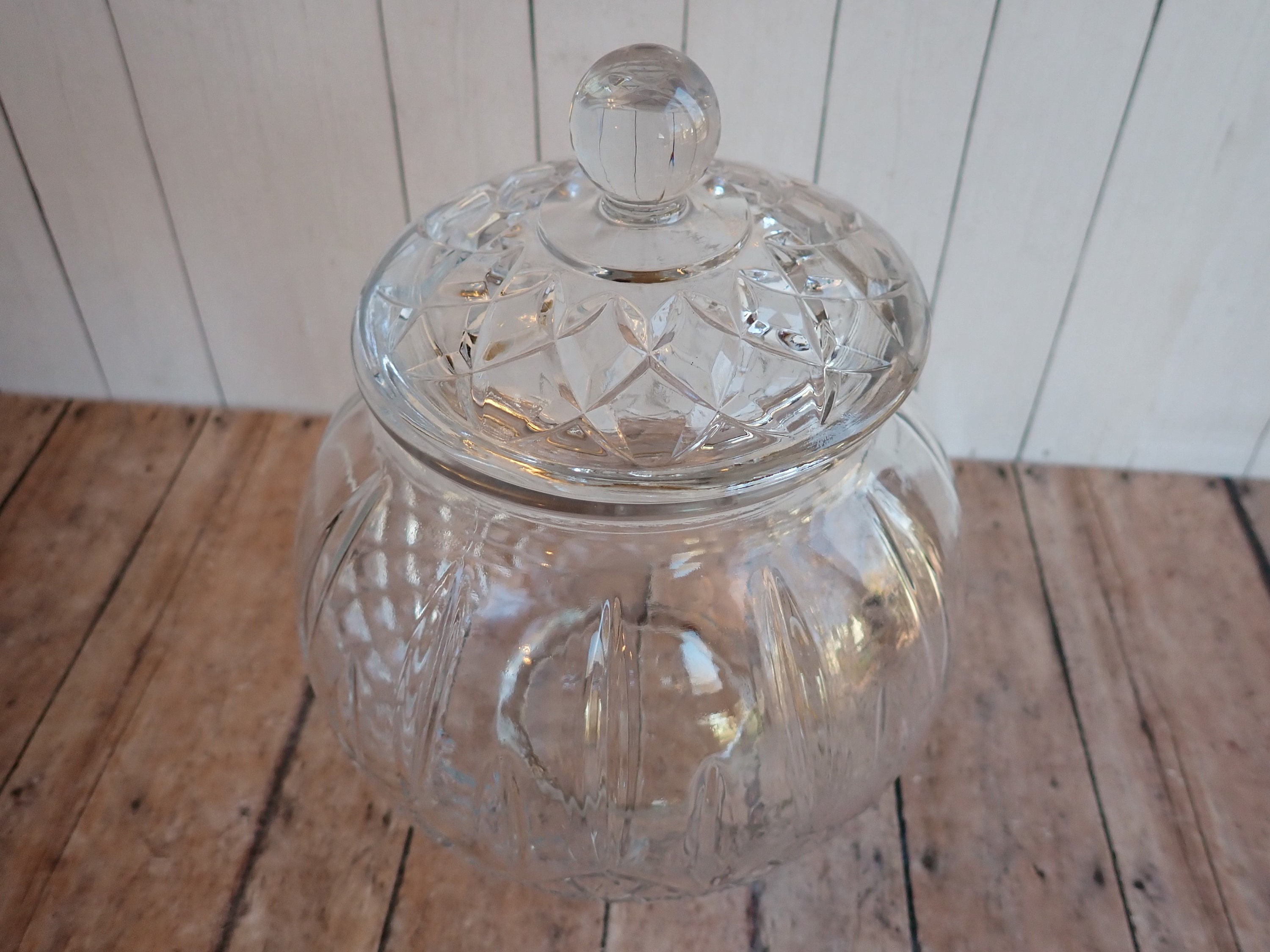 Vintage Large Glass Pumpkin Bowl Candy Dish with Lid Clear Glass Cookie ...