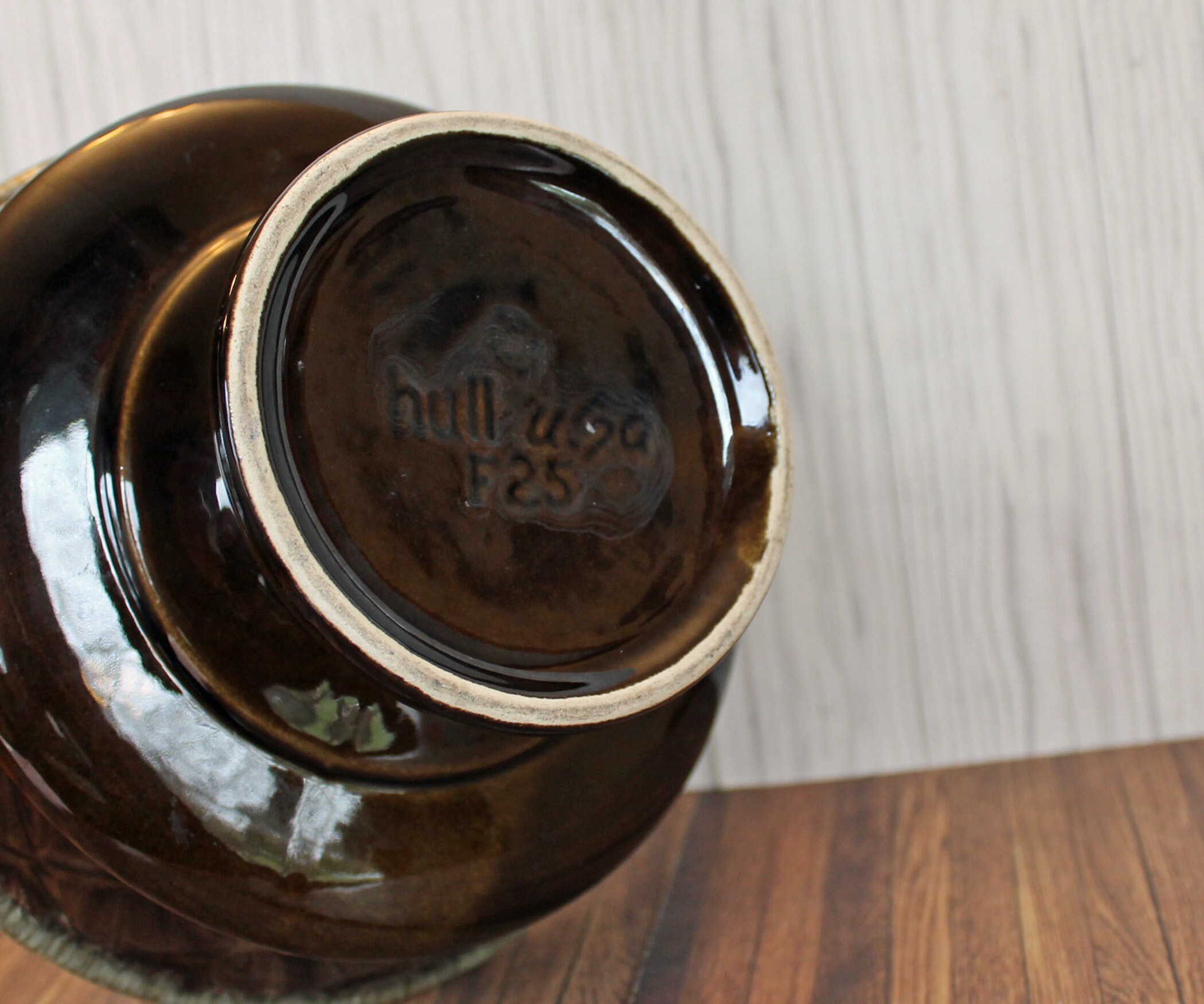 Vintage HULL POTTERY Footed Pedestal Planter Green Drip with Diamond ...