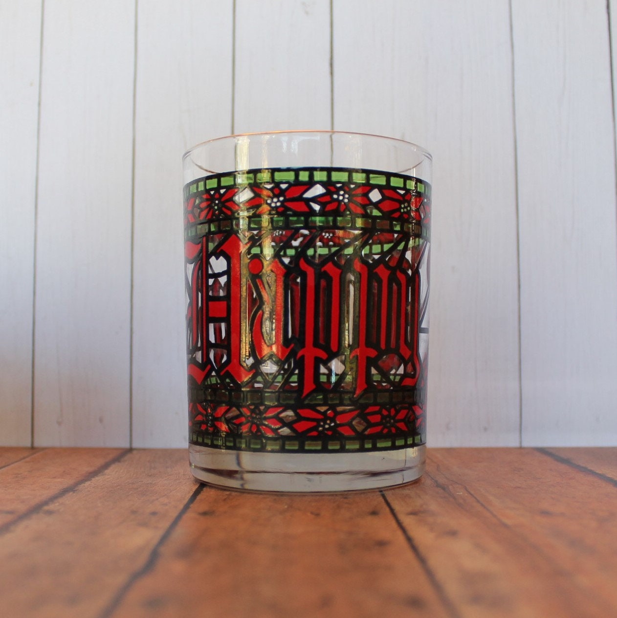 Vintage Houze Glass HAPPY HOLIDAYS Old Fashioned Set of 4 Glasses ...