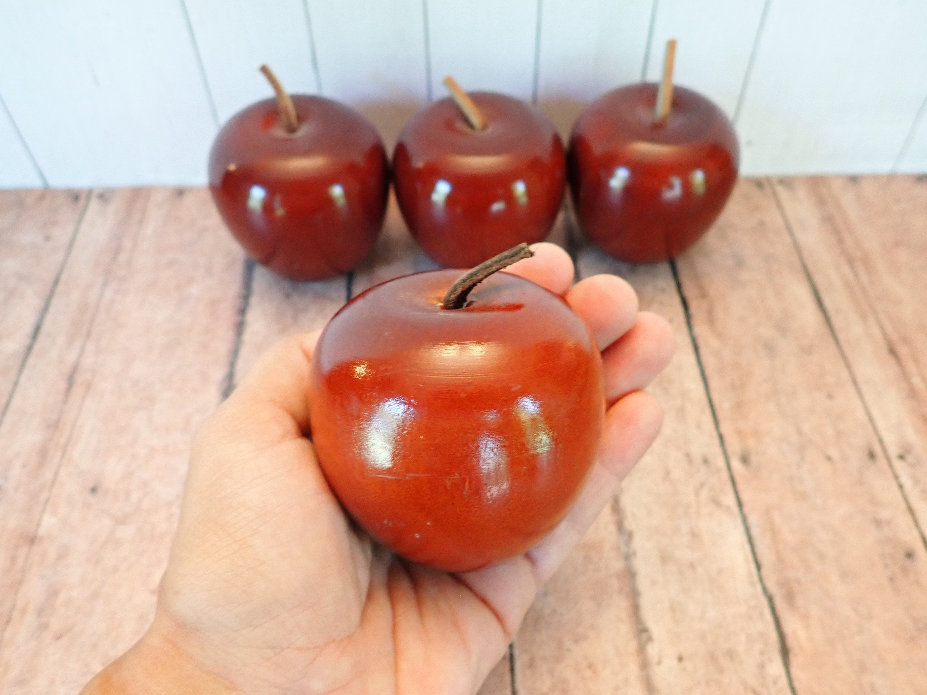 Vintage Wooden Red Apples Set of 4 Wood with Leather Stems Very ...