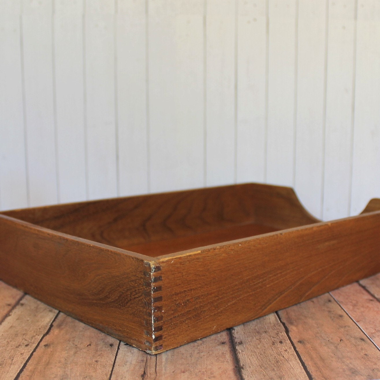 Vintage Wooden Paper Tray Desk Office Storage Wood Organizer Decor