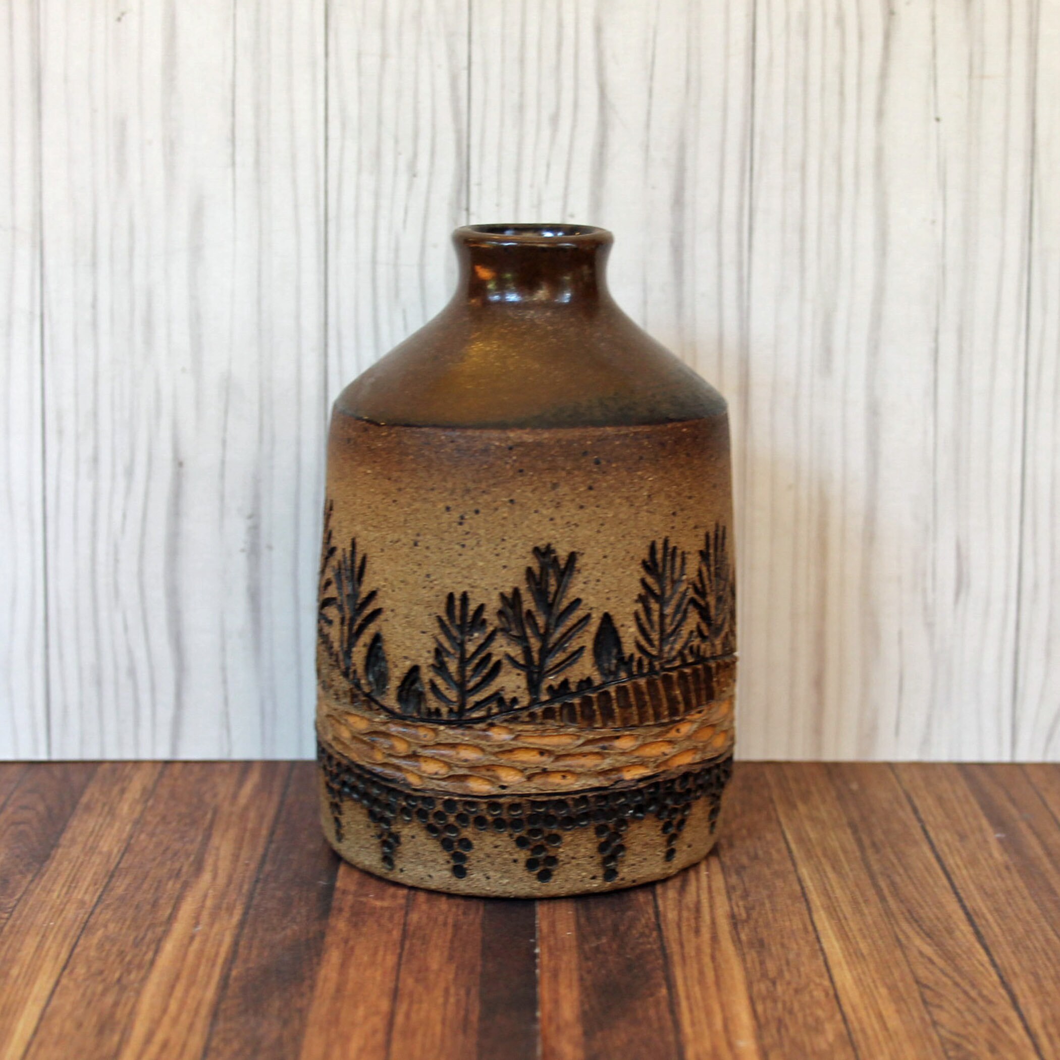 Vintage Ron Lederer Forrest Valley Pottery Stoneware Vase Brown with ...