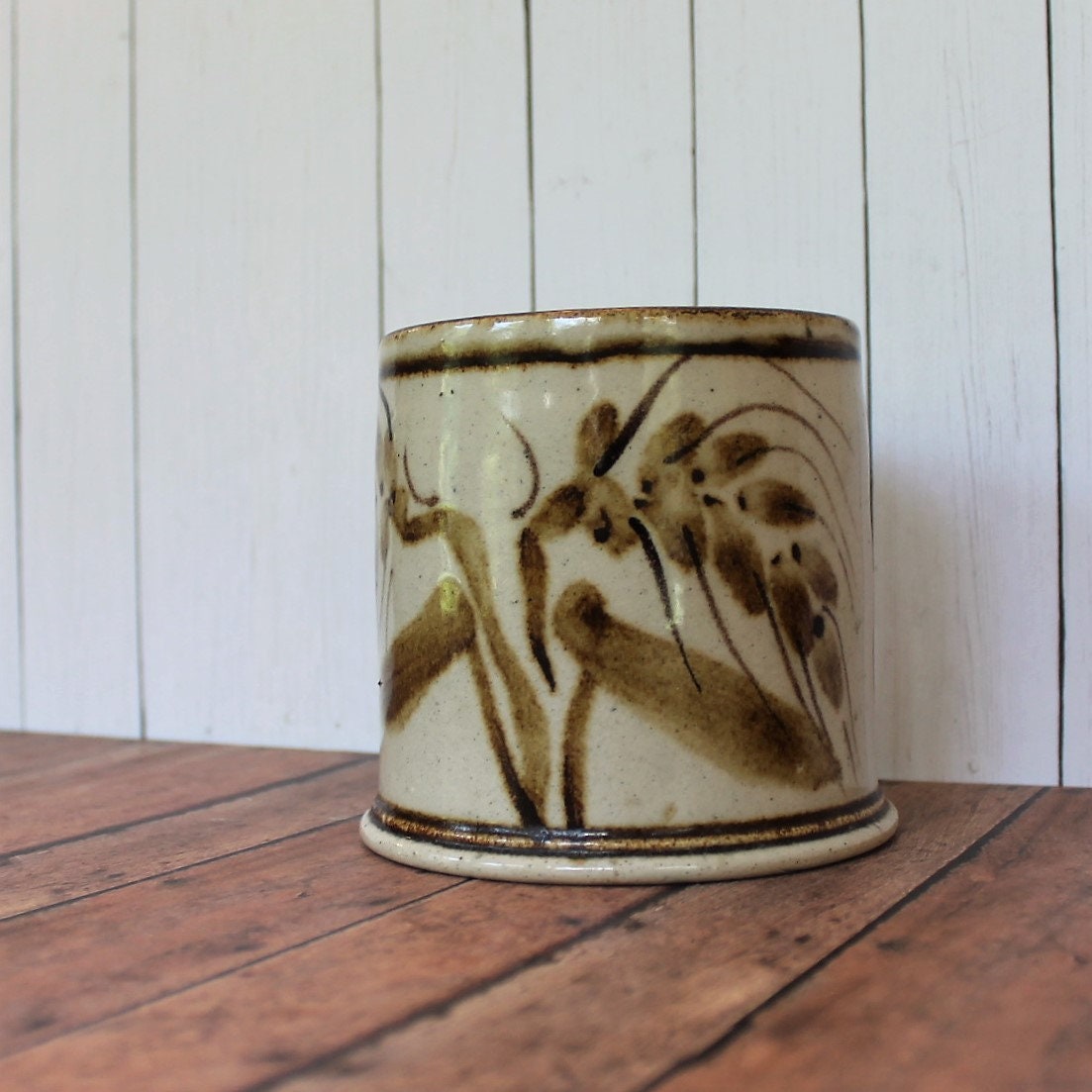 Vintage Born Polly Stoneware Planter Vase Crock Gray with Brown Flower ...