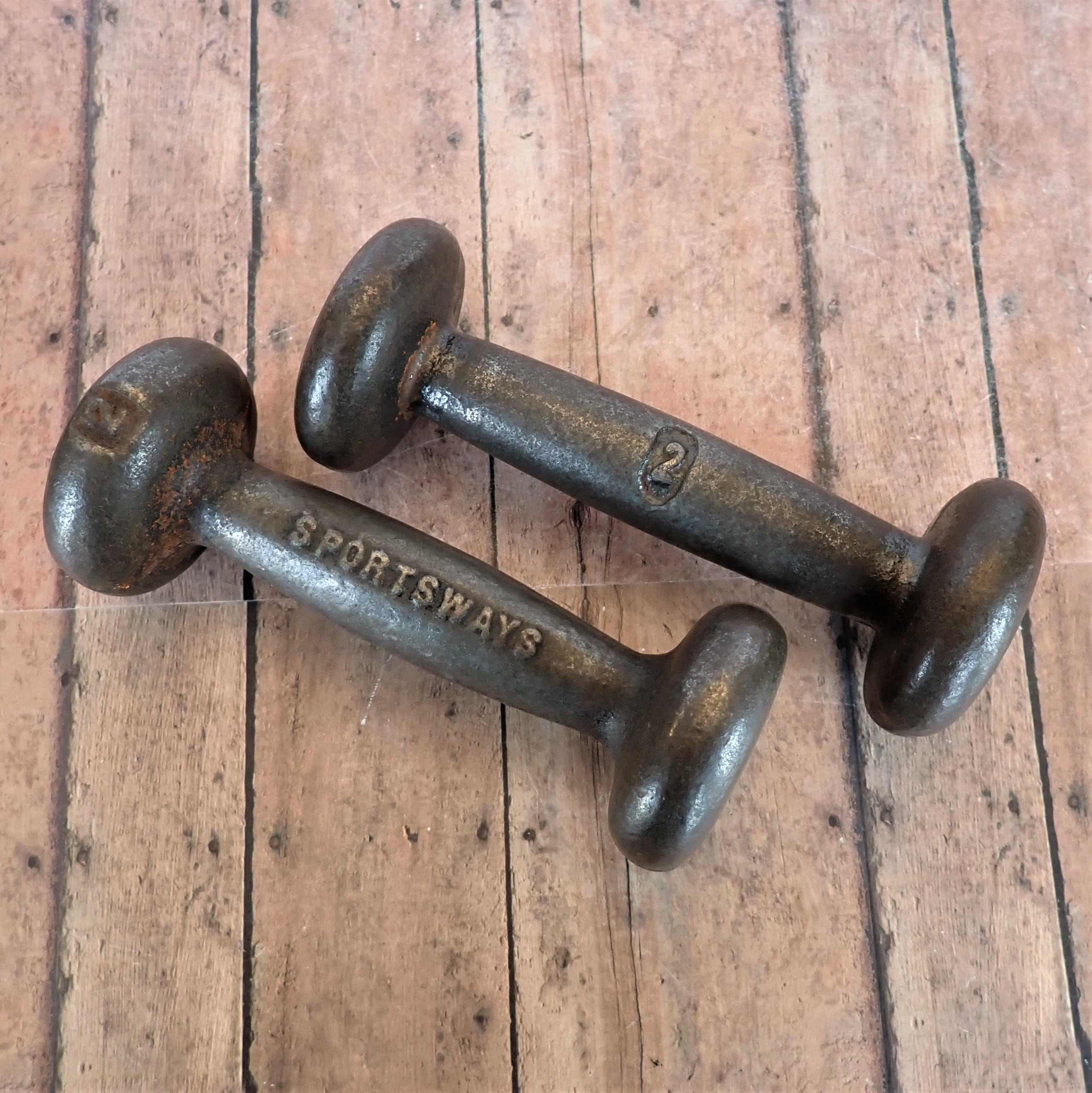 Vintage Cast Iron Barbell Dumbell 2 LB Antique Hand Weight Sports Den ...