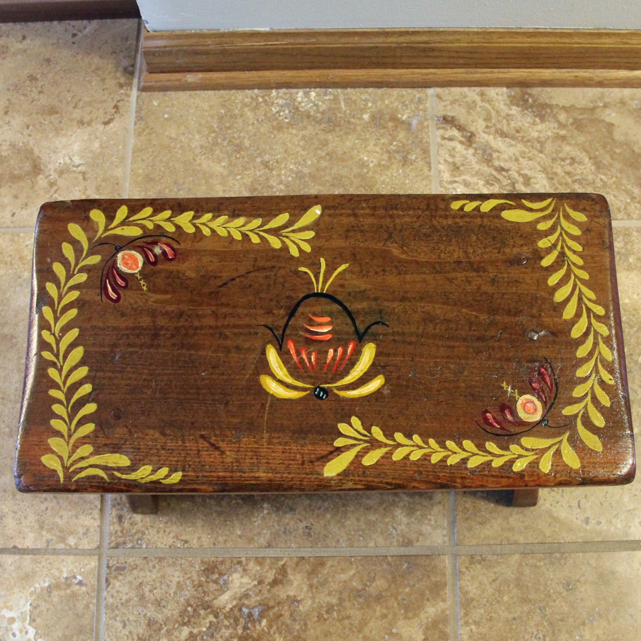 Vintage Wooden Hand Made Step Stool Bench with Painted Rosemaling ...