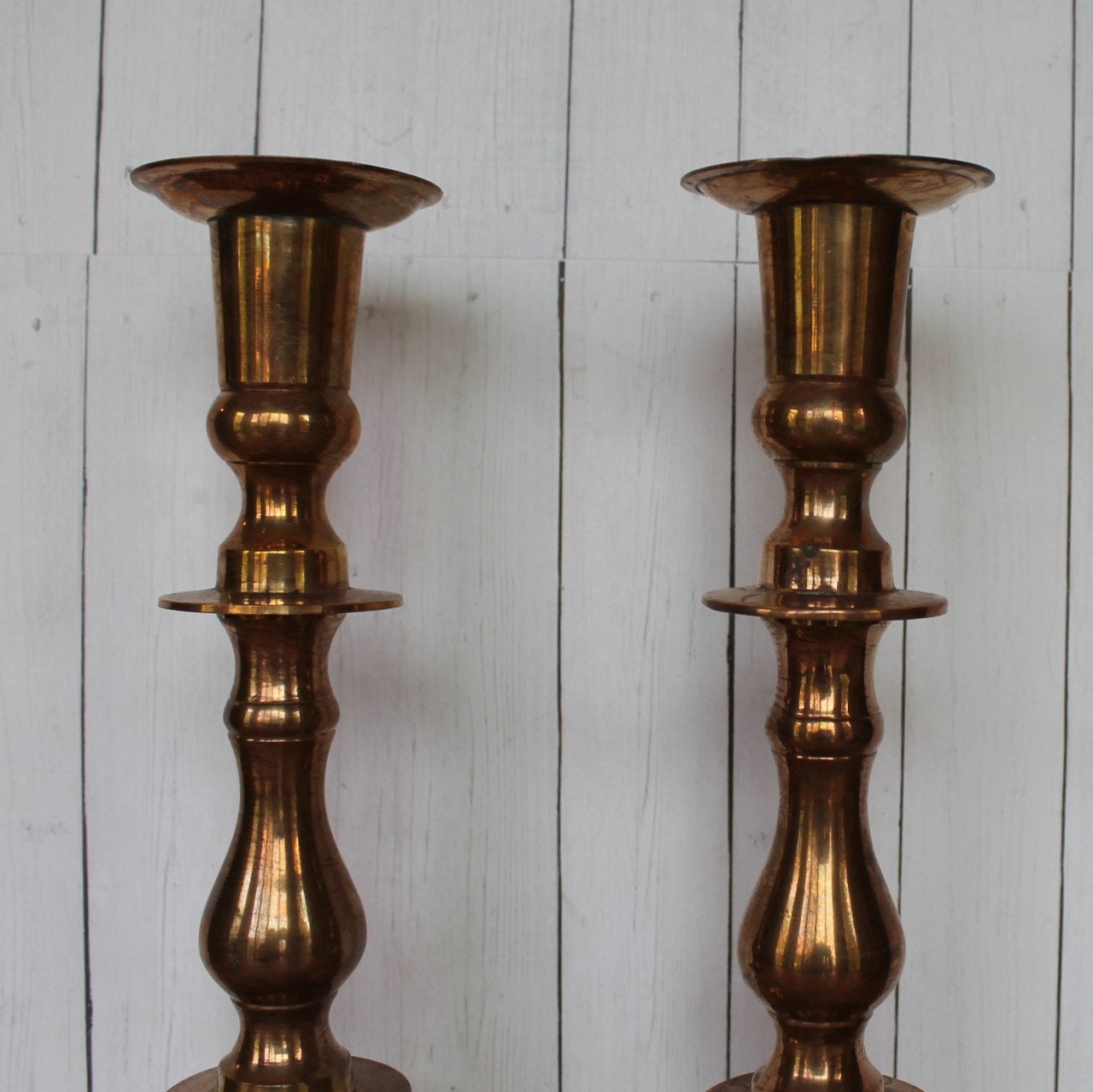 Vintage Large 12 Brass Candlestick Set of 2 Matched Pair Traditional ...