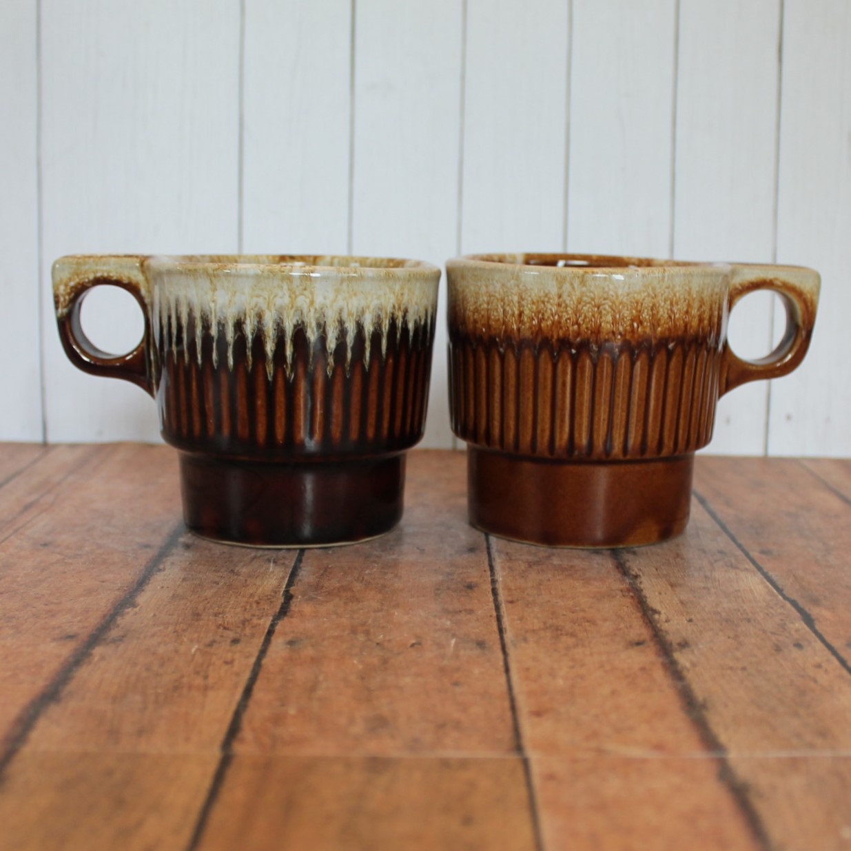 Vintage Western Stoneware Mug Coffee Cup Set of 2 Brown Drip with ...
