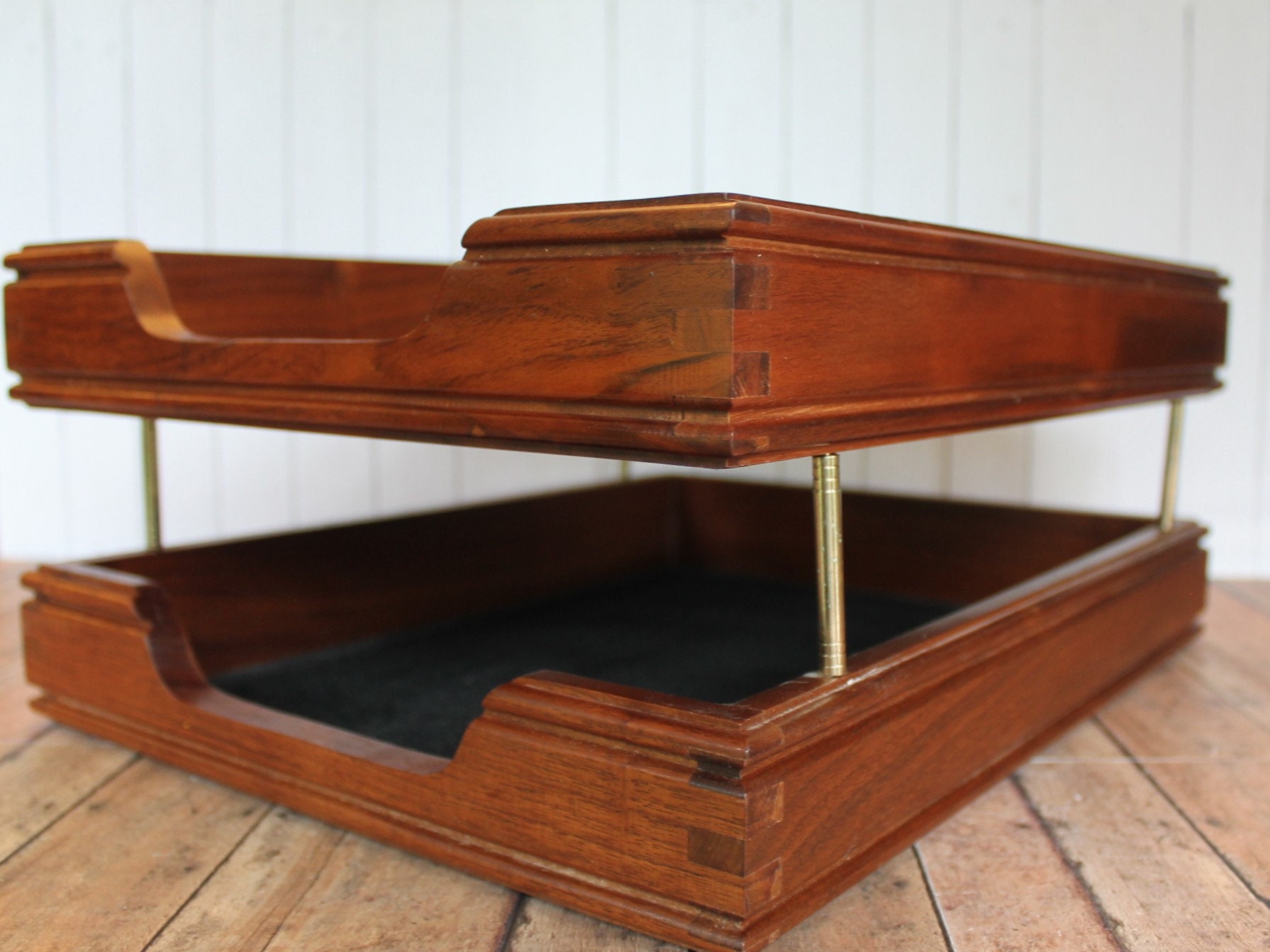 Vintage Wooden 2-Tier Paper Tray Desk Office Storage Newell Office ...