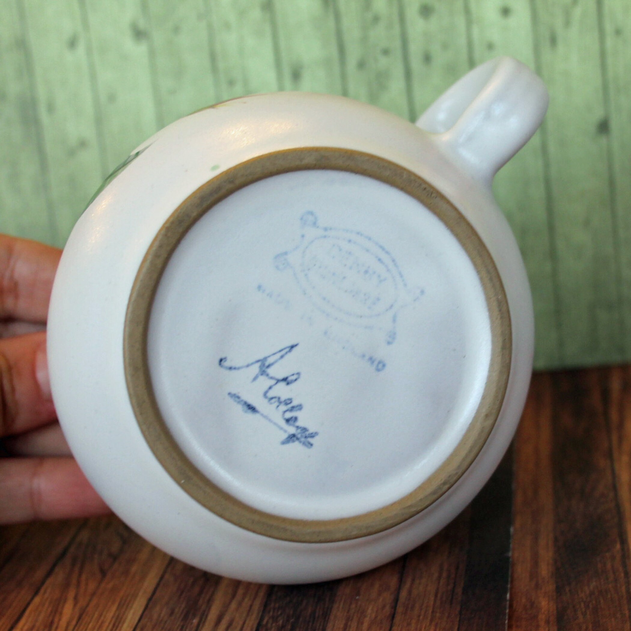 Vintage Denby SPRING Creamer Dish with Hand Painted Leaf Design Signed ...