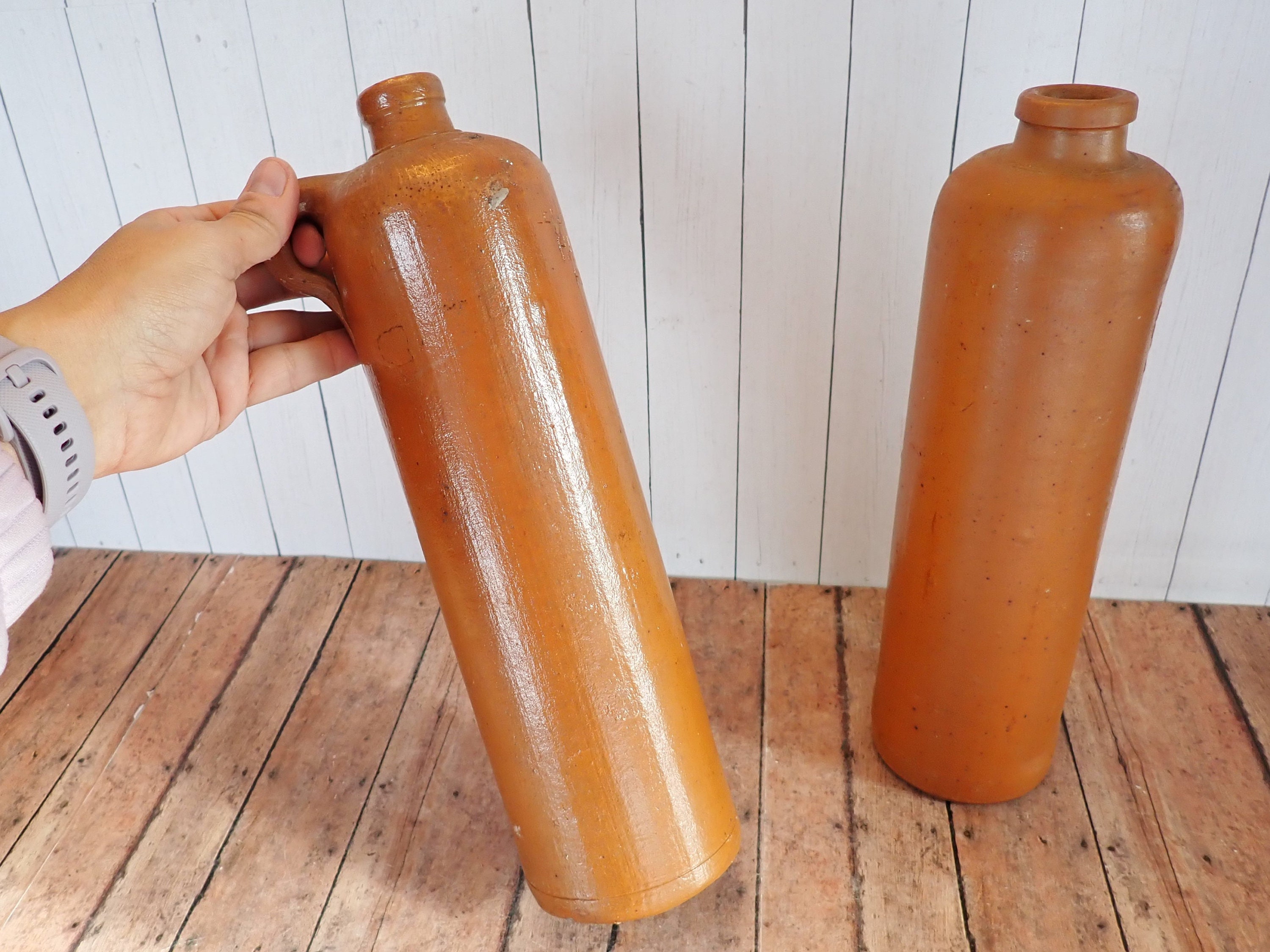 Vintage Stoneware Wine Bottle Set of 2 Brown Ceramic Bottle Jug HC ...