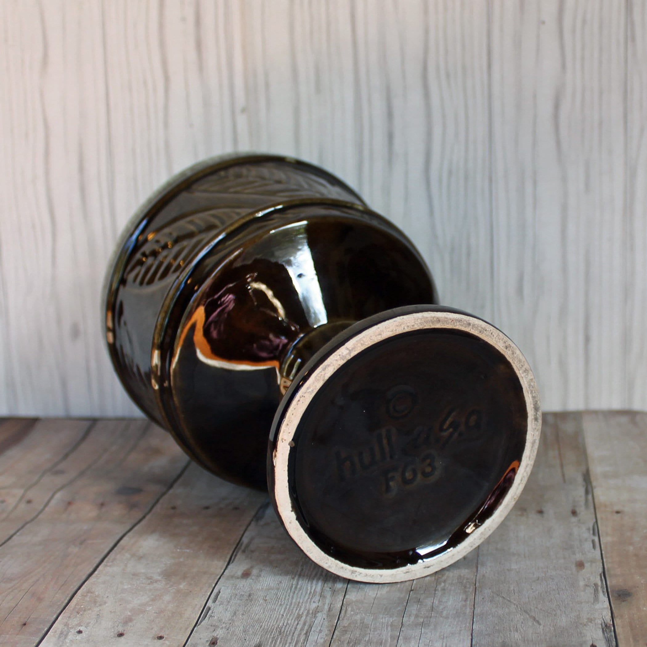 Vintage HULL POTTERY Footed Pedestal Planter Green Drip with Leaf ...