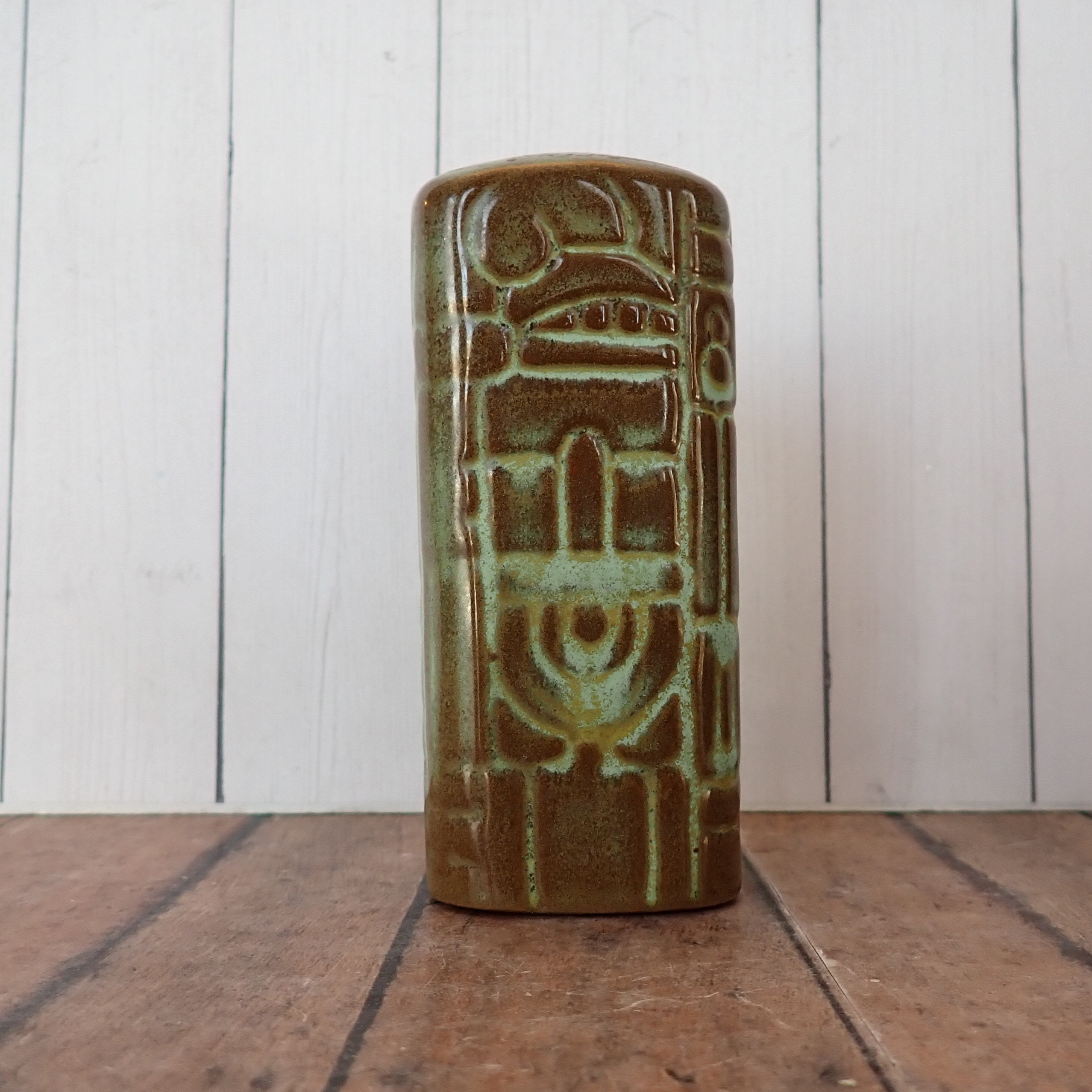 Vintage Frankoma Mayan Aztec Plainsman Green Salt Shaker Single Replacement