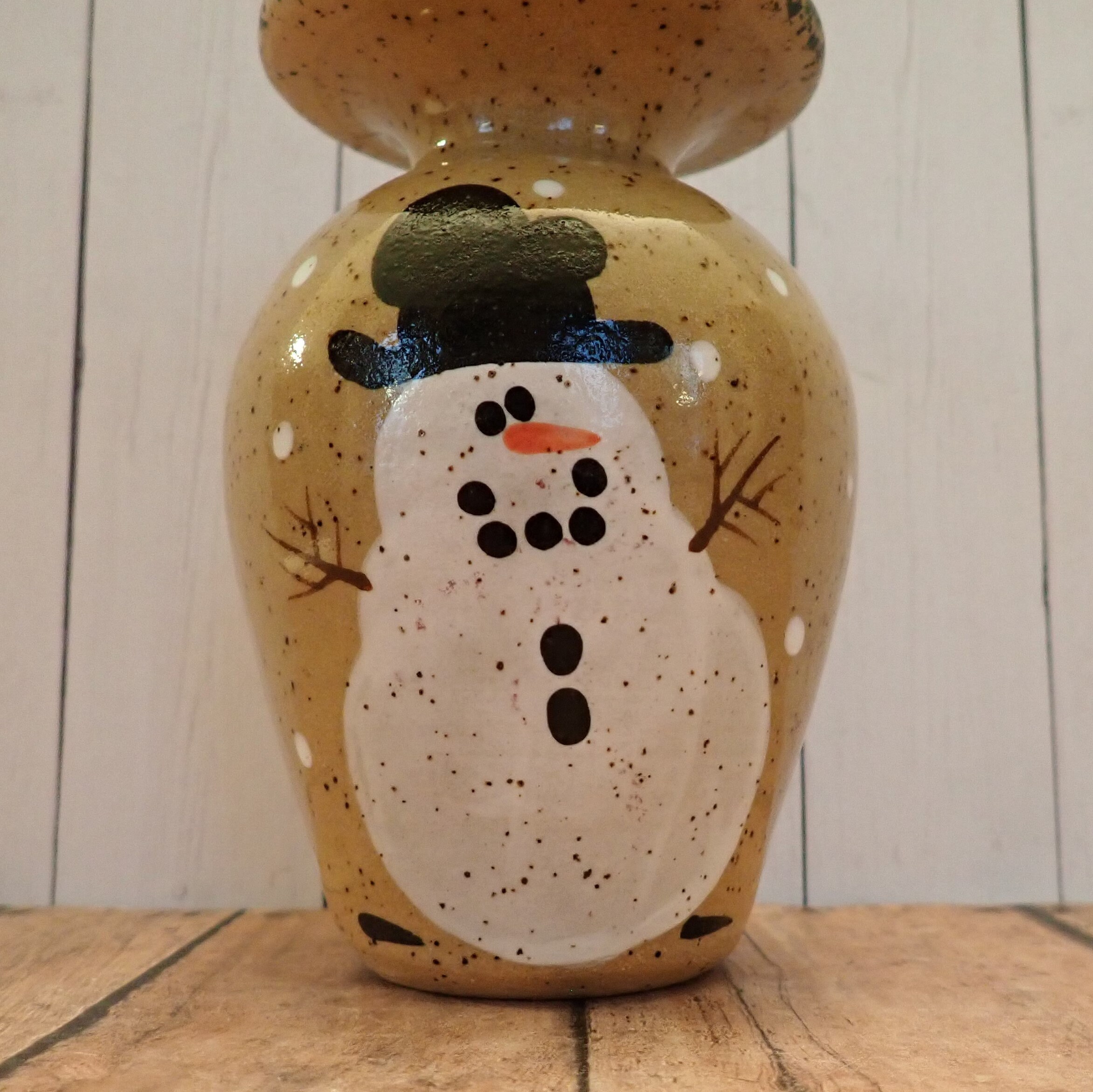 Vintage Three Rivers Pottery Stoneware Snowman Vase Christmas Winter ...