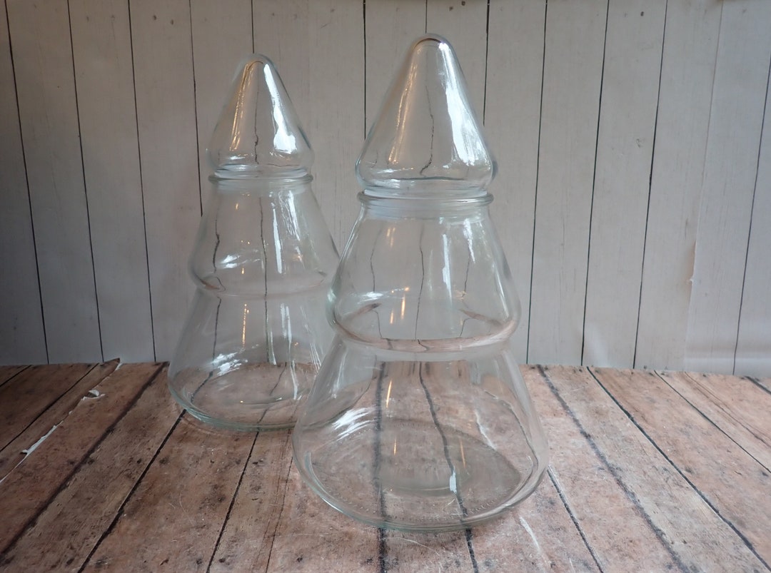 Vintage Clear Glass Tall Christmas Pine Tree Jar Canister Set of 2 ...