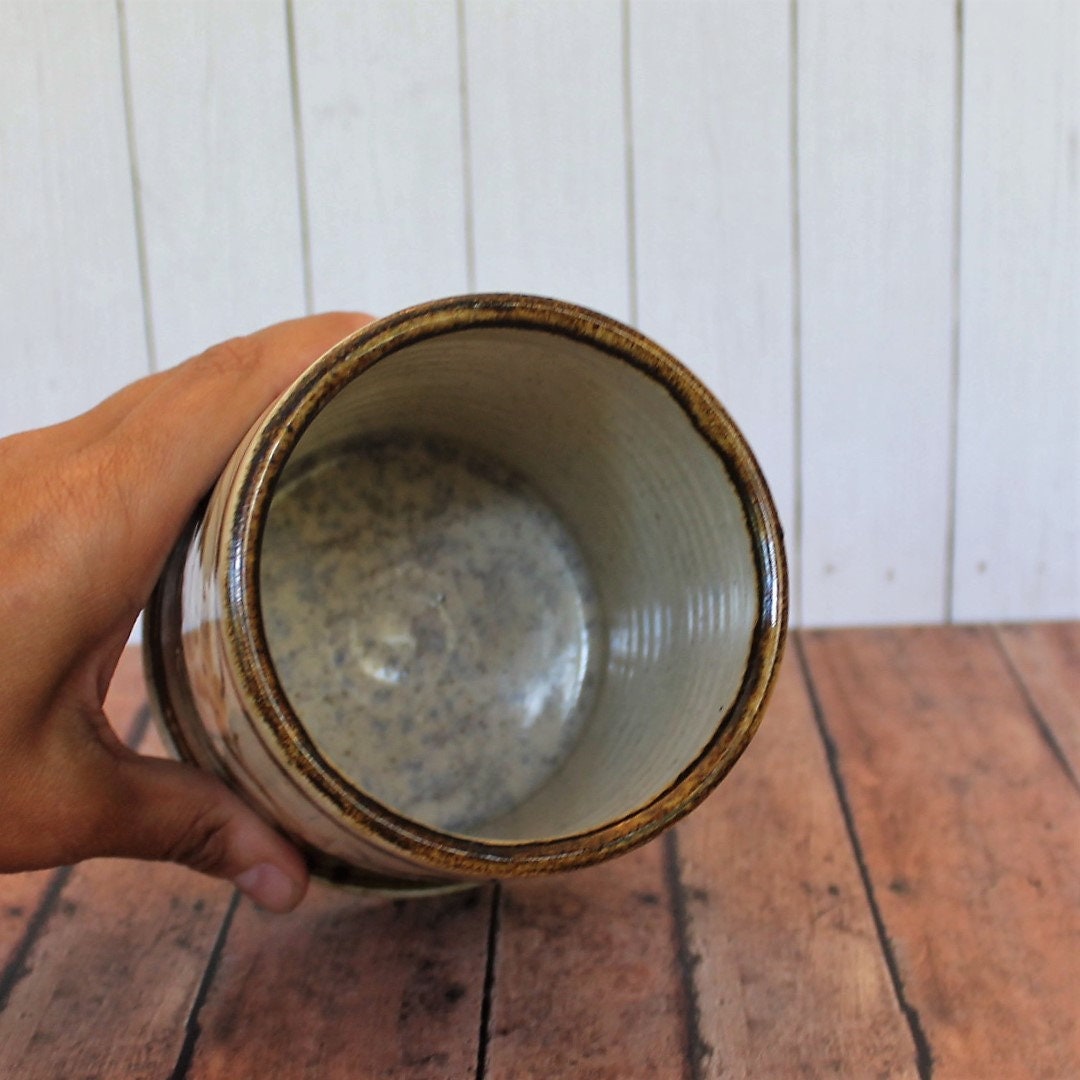 Vintage Born Polly Stoneware Planter Vase Crock Gray with Brown Flower ...