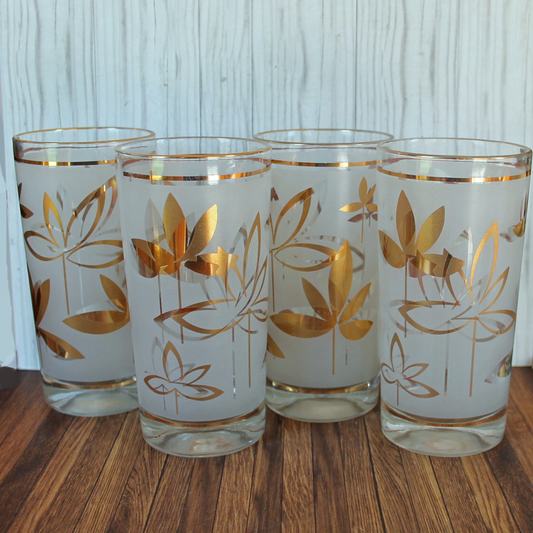 Vintage Clear Frosted Glass Tumblers Set of 4 with Modern Gold Leaf ...