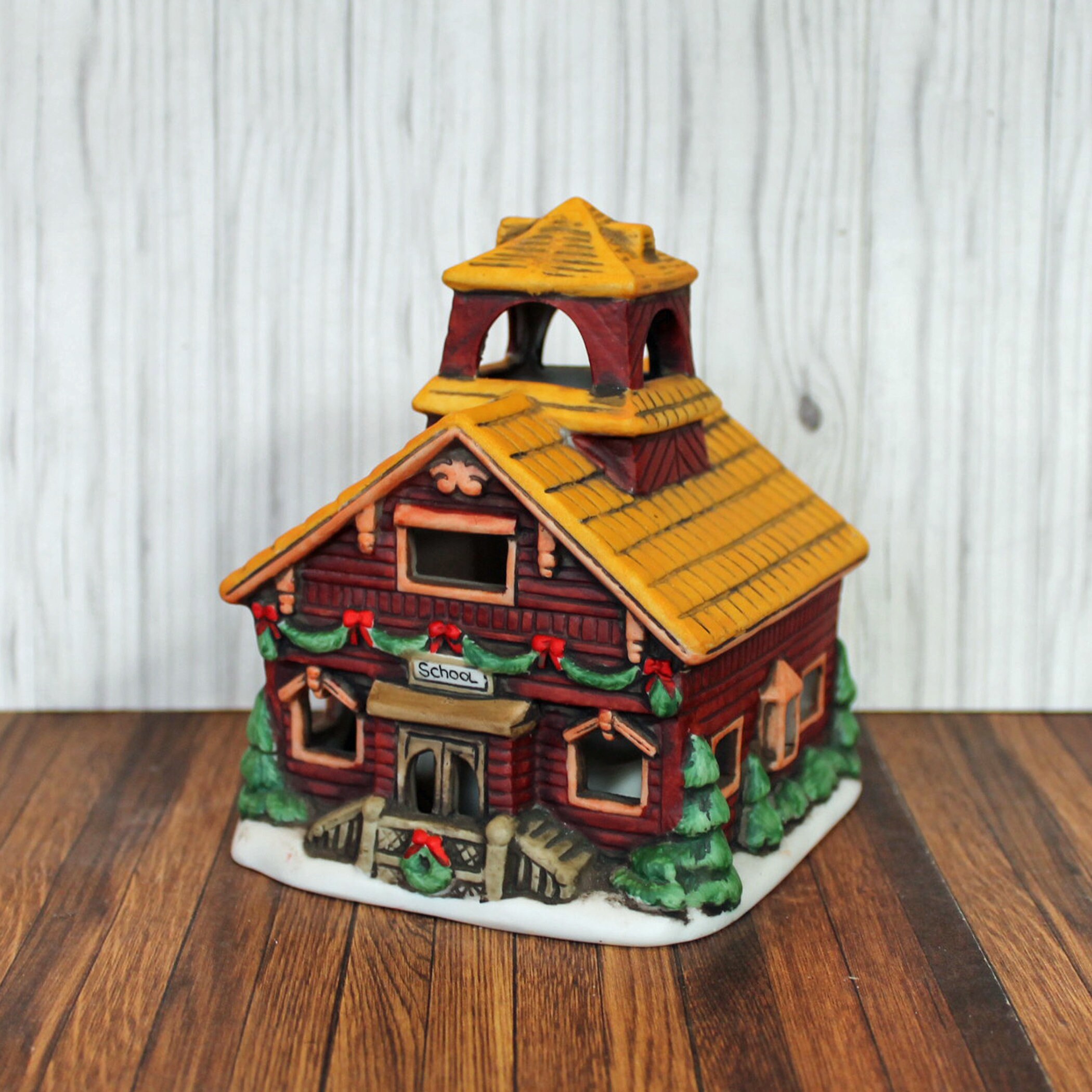 Vintage LEFTON Colonial Village School Red Brick Christmas Building ...