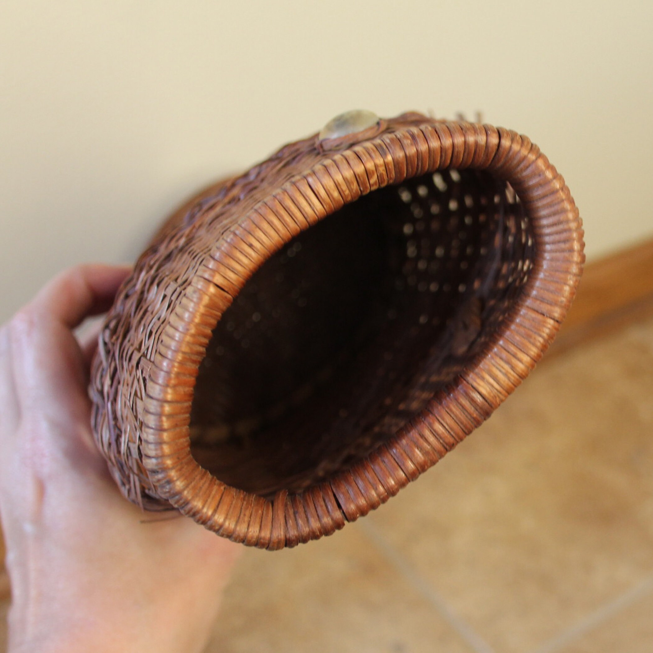 Vintage Woven Wicker Fish Basket Brown Vase Boho Decor Free Shipping