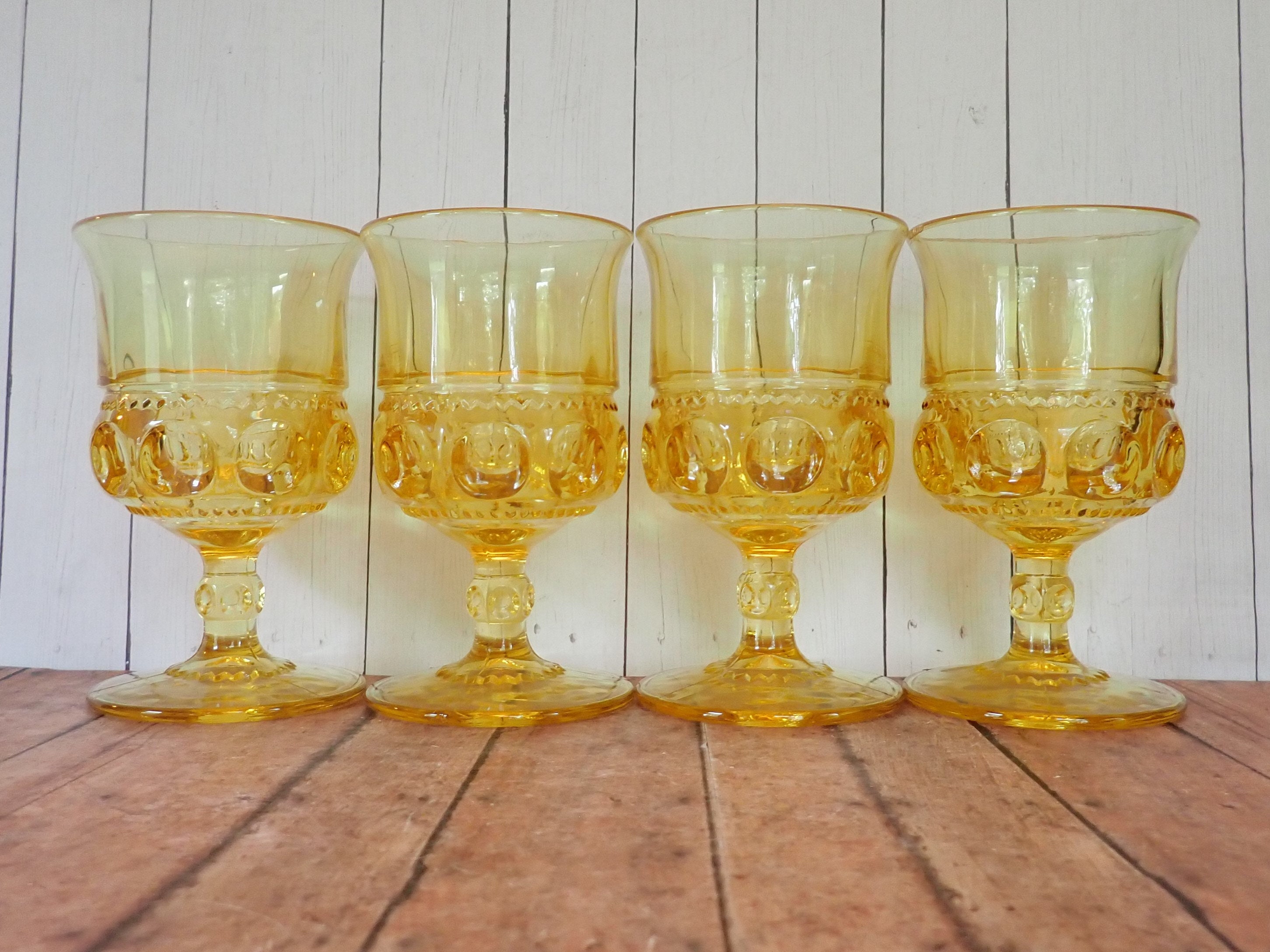 Vintage Indiana Glass Colony KINGS CROWN Yellow Topaz Water Goblet Set ...