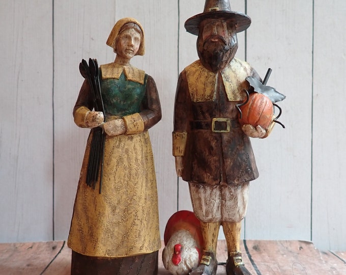 Vintage SCF Ceramic Pilgrim Couple Man and Woman Small Figurine Set of ...
