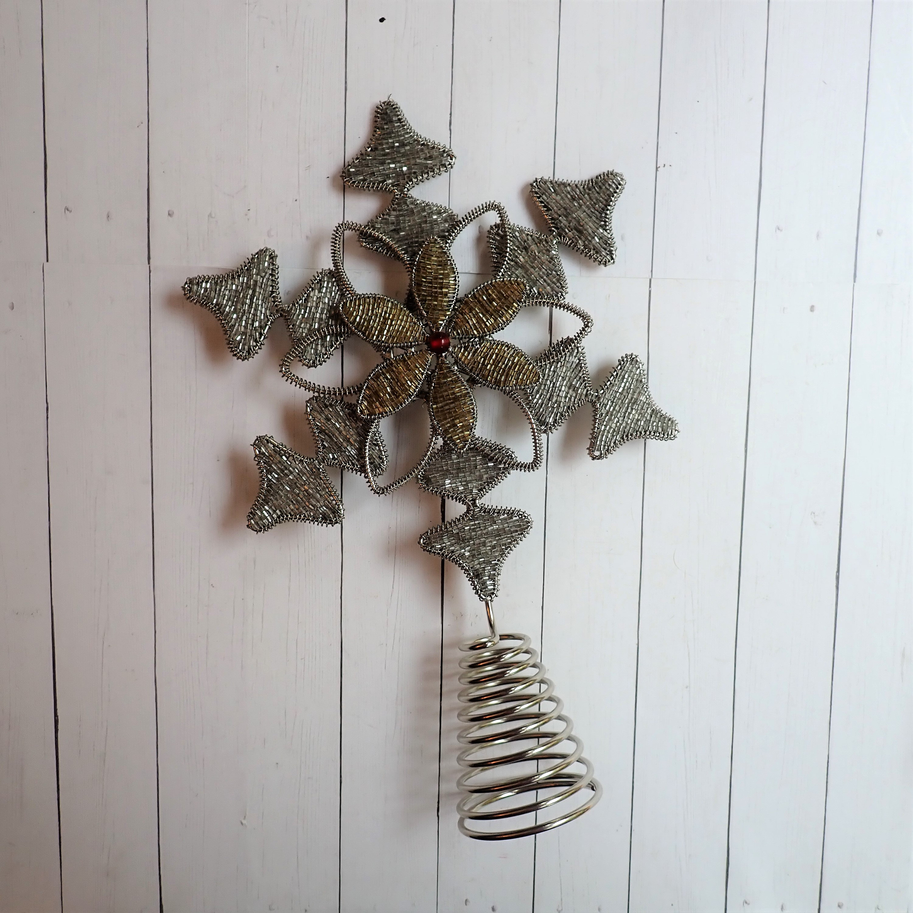Vintage Beaded Star Christmas Tree Topper Silver and and Gold Star ...