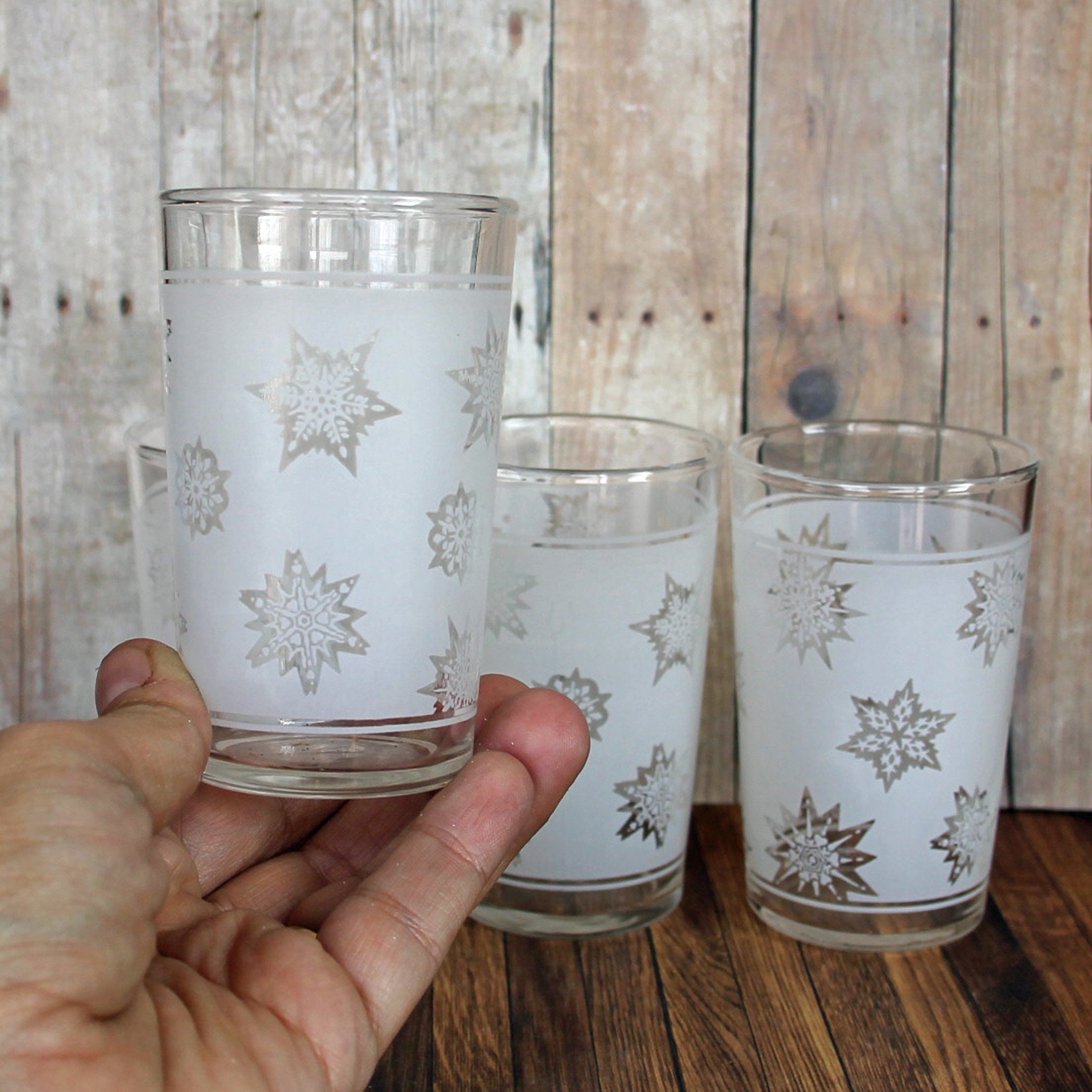 Vintage Federal Glass Atomic Snowflake Juice Glasses Set of 4 Small ...