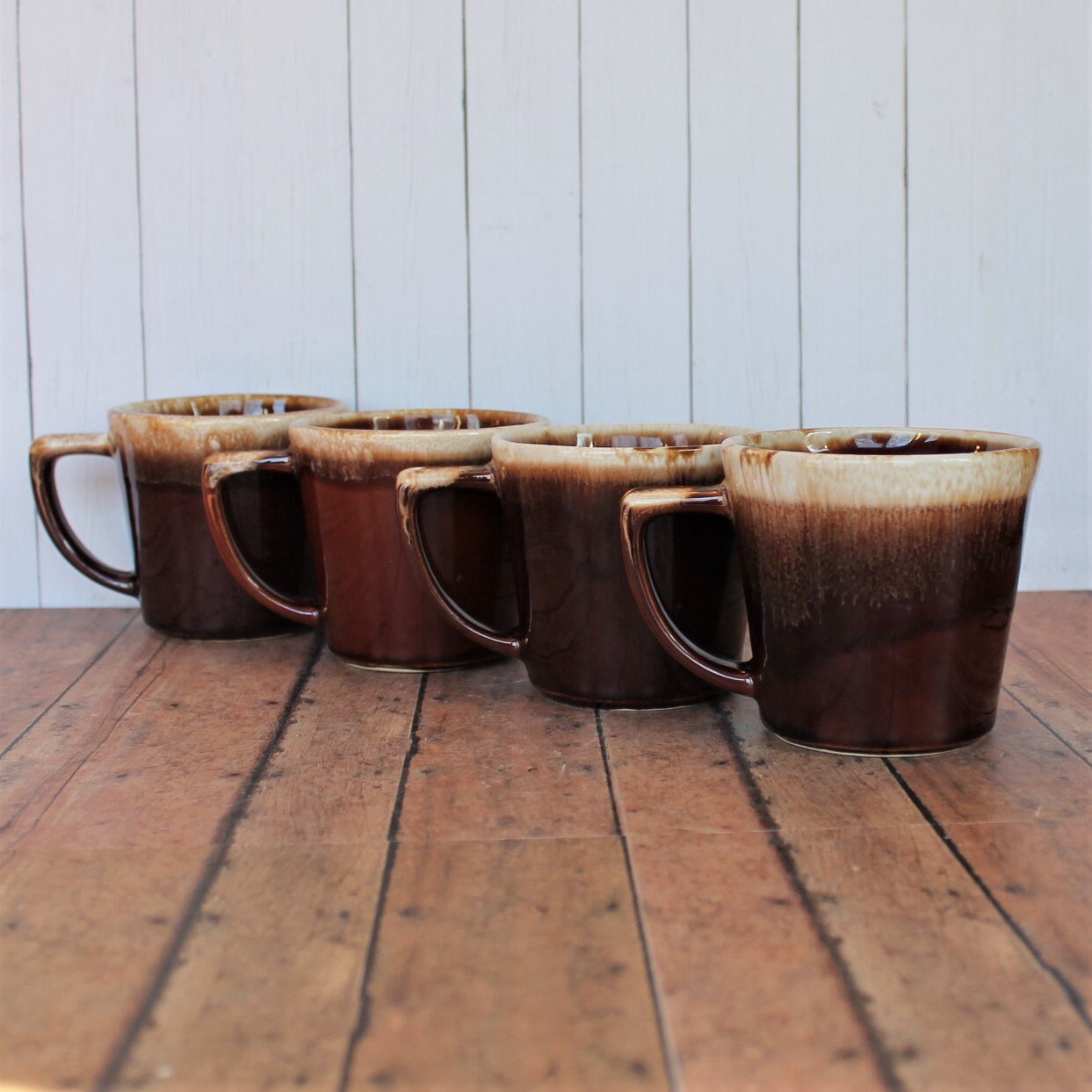 Vintage McCoy Brown Drip Mug Set of 4 Mugs Coffee Cups D Handle