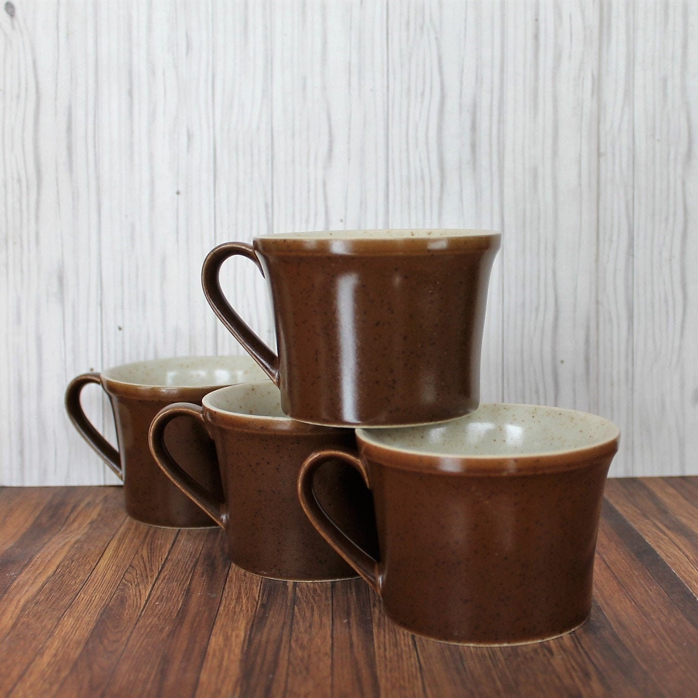 Vintage Premiere Durastone Brown Cup Set of 4 Dura Stone Speckled Mid ...