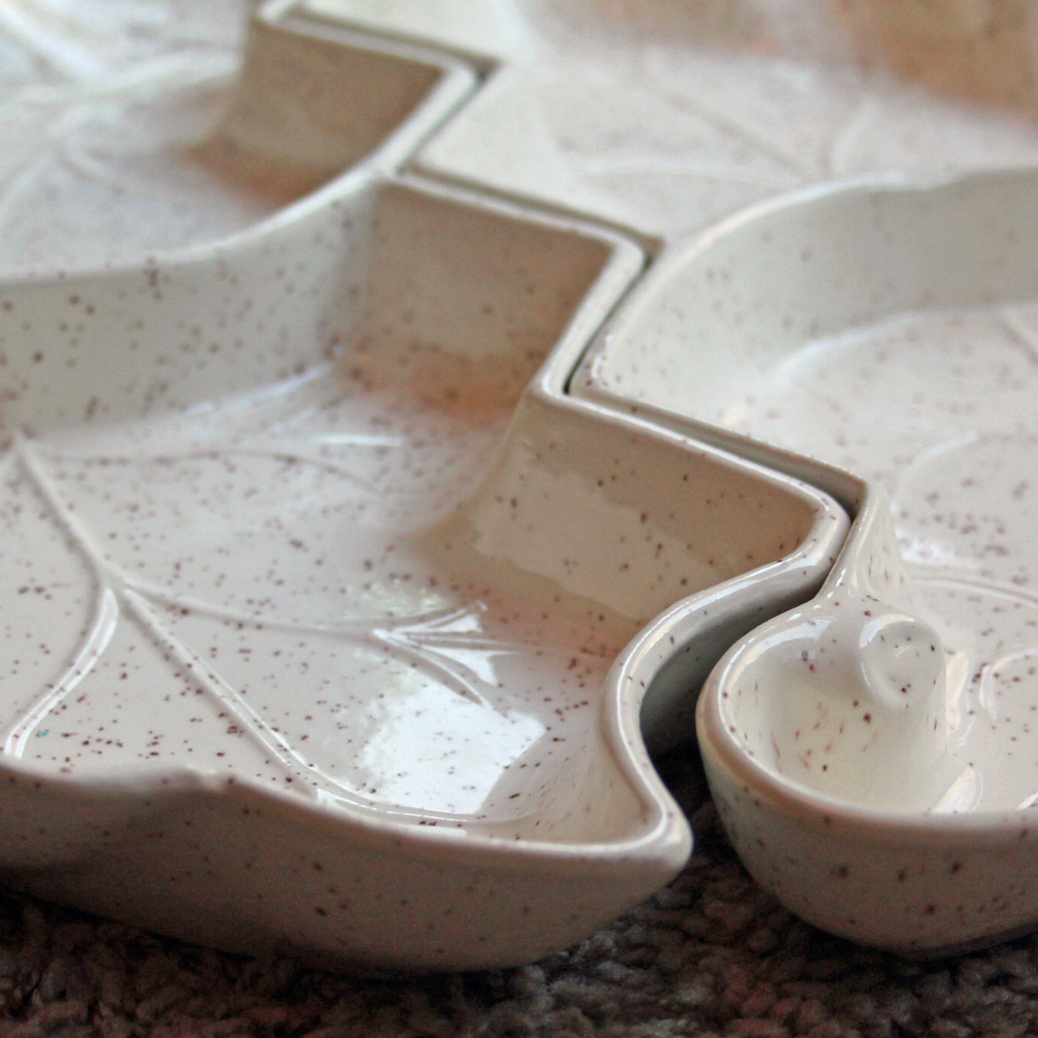 Vintage White Ceramic Leaf Shaped Divided Serving Dish Relish Tray ...